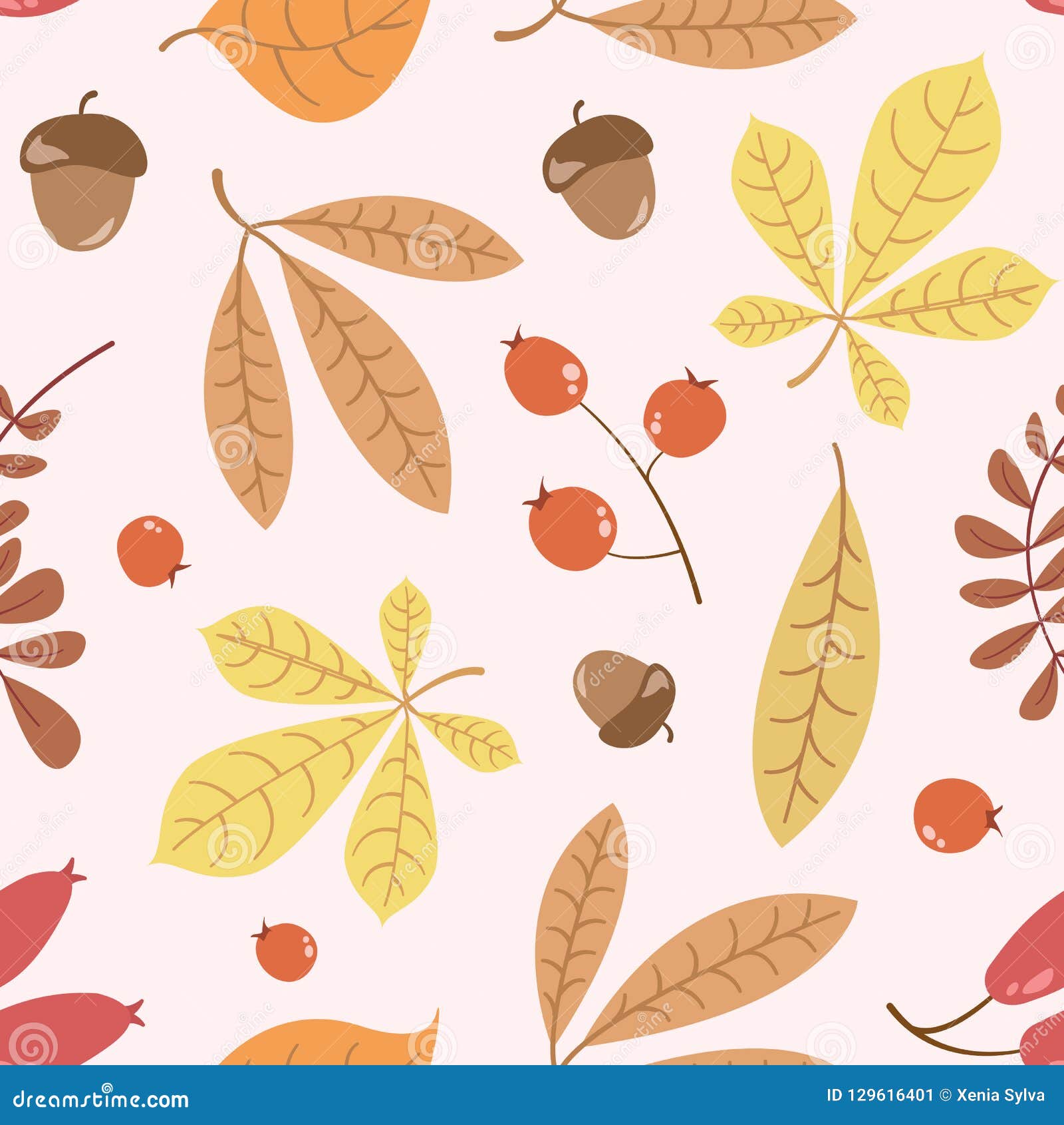 Vector Seamless Pattern with Autumn Elements. Stock Vector - Illustration of acorns, flora ...