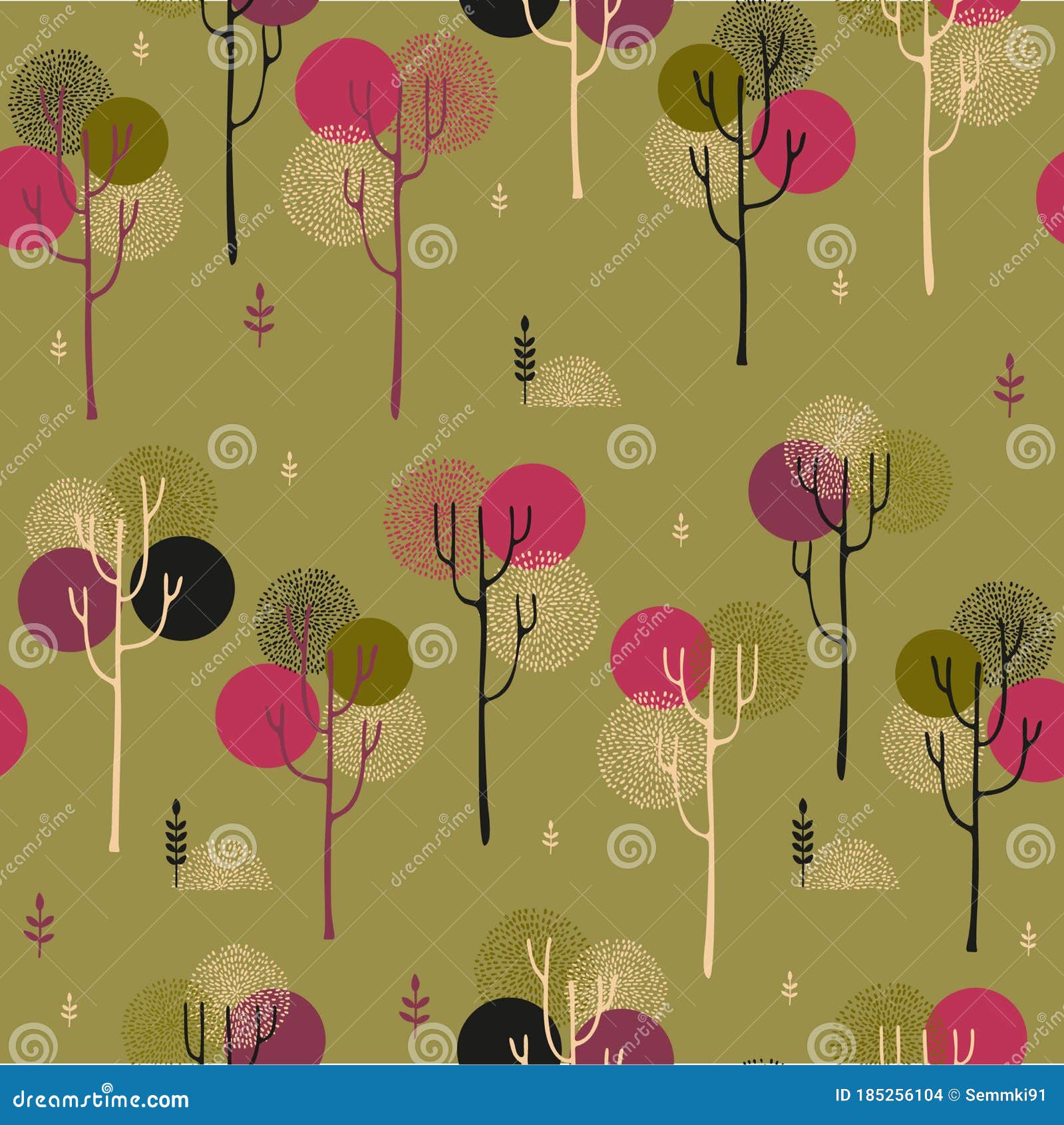 Vector Seamless Pattern Autumn Forest. Forest Landscape with Trees ...