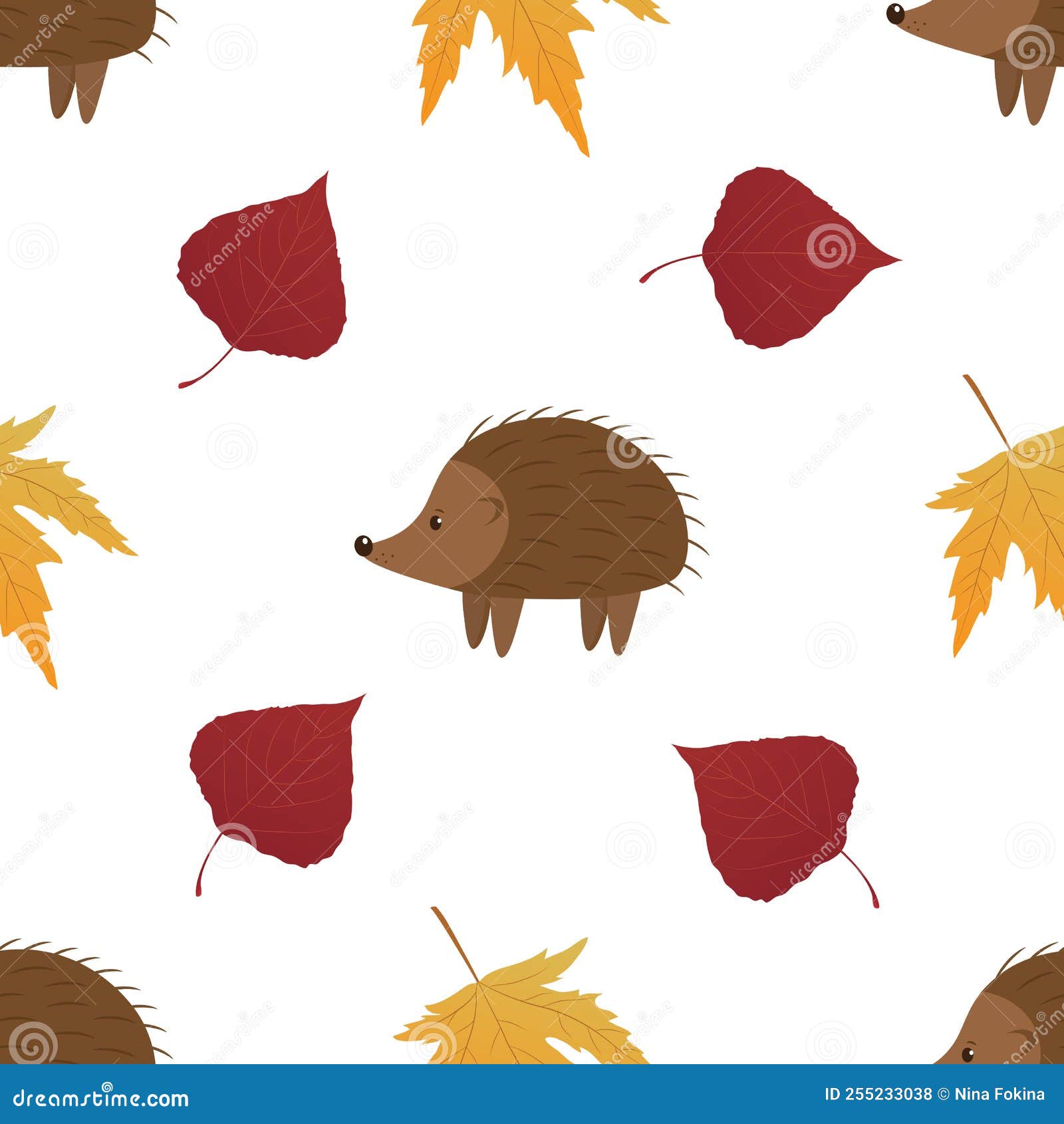 Vector Seamless Pattern with Autumn Leaves and Hedgehogs Stock Vector - Illustration of fall ...