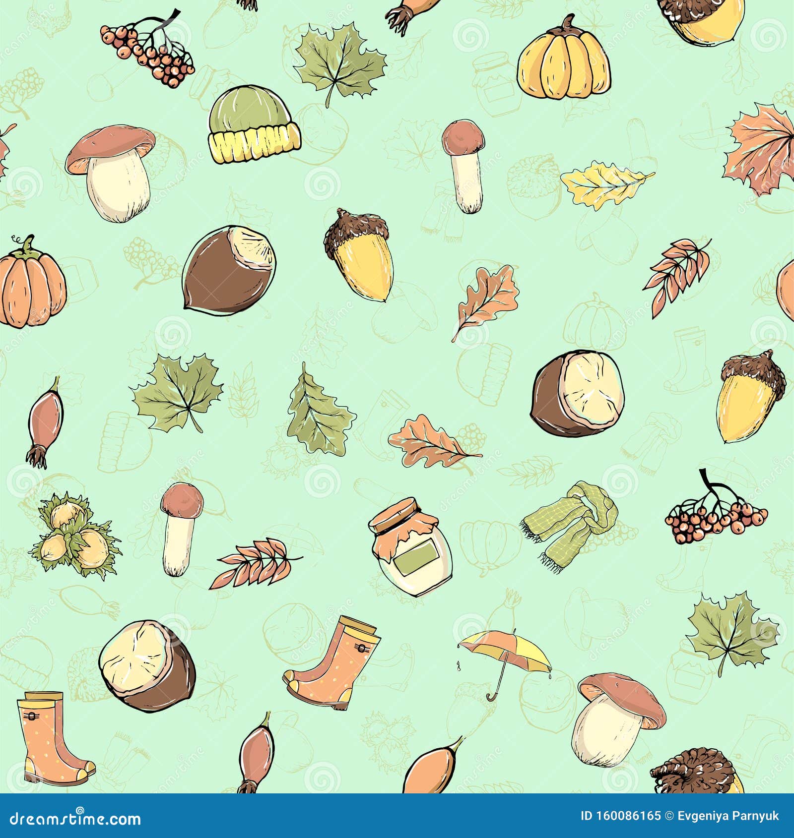 Vector Seamless Pattern with Autumn Objects. Stock Vector ...