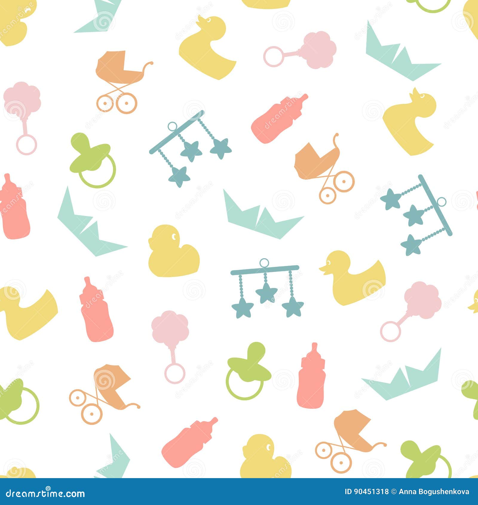 Vector Seamless Pattern of Baby Color Icons and Symbols Stock Vector ...