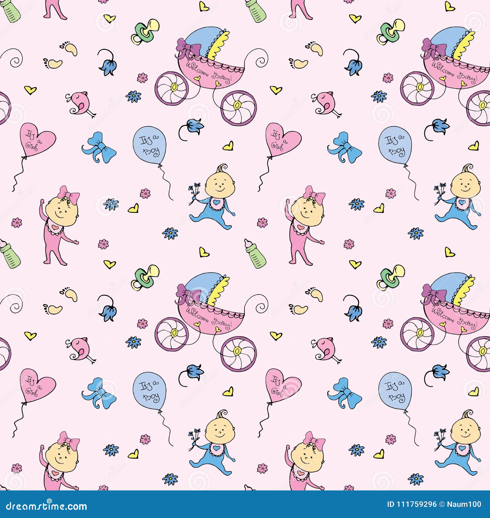 Vector Seamless Pattern with Baby Elements Stock Vector - Illustration ...