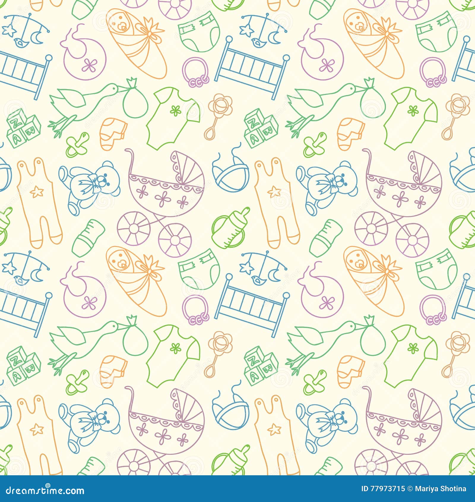 Vector Seamless Pattern with Baby Elements. Newborn Clothes and Stock ...