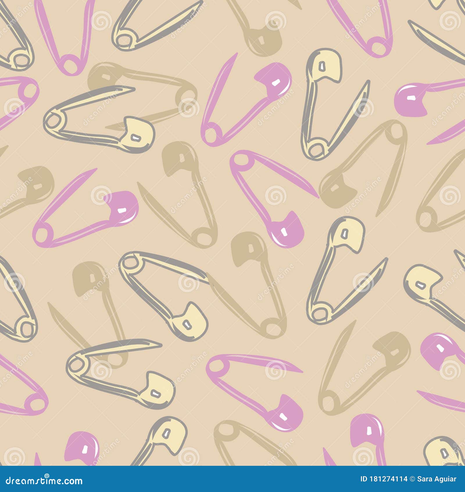 Vector Seamless Pattern Background with Baby Pins. Peach Background ...