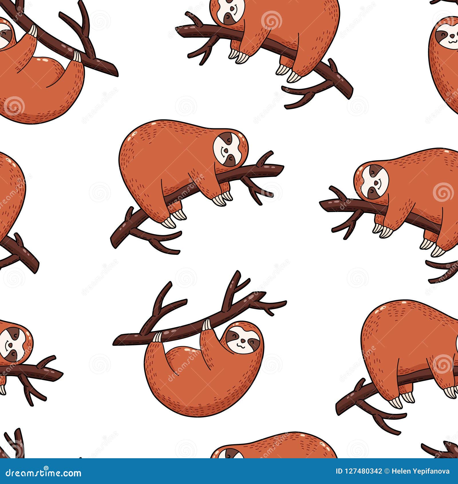 Vector Seamless Pattern, Background. Lovely Sloths. Template for ...