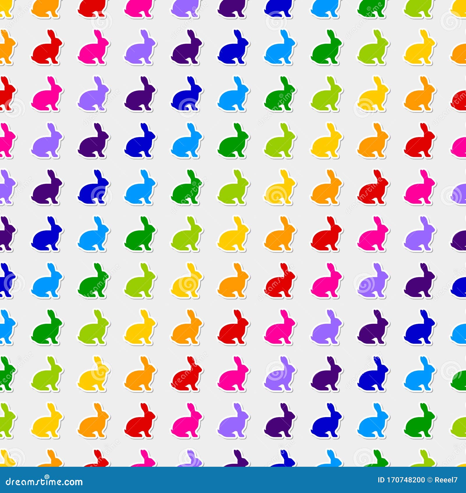 Vector Seamless Pattern Background of Multicolored Rabbit Sticker Icons ...