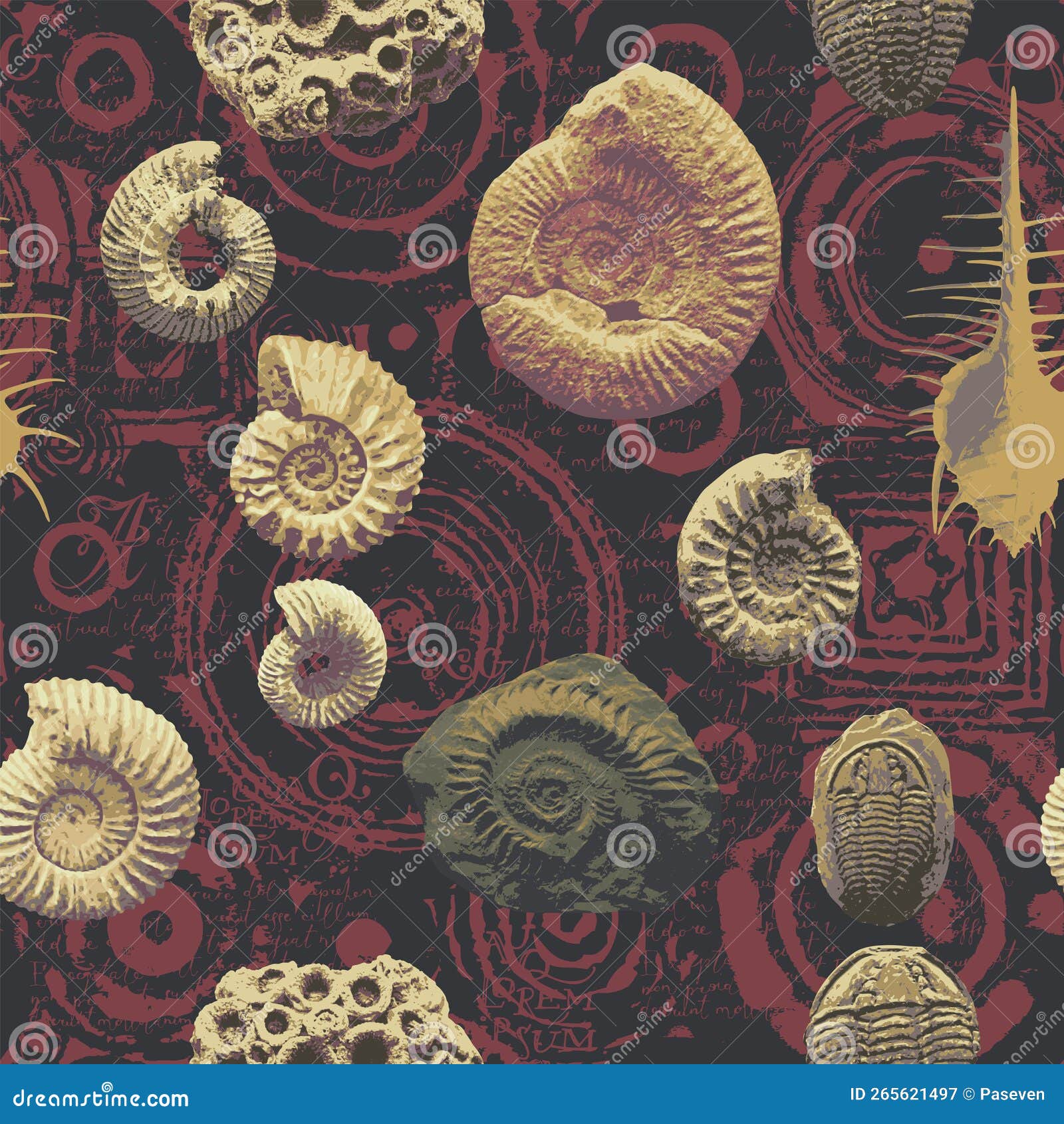 Seamless Pattern Background with Photo of Ancient Ammonite Shells Stock ...