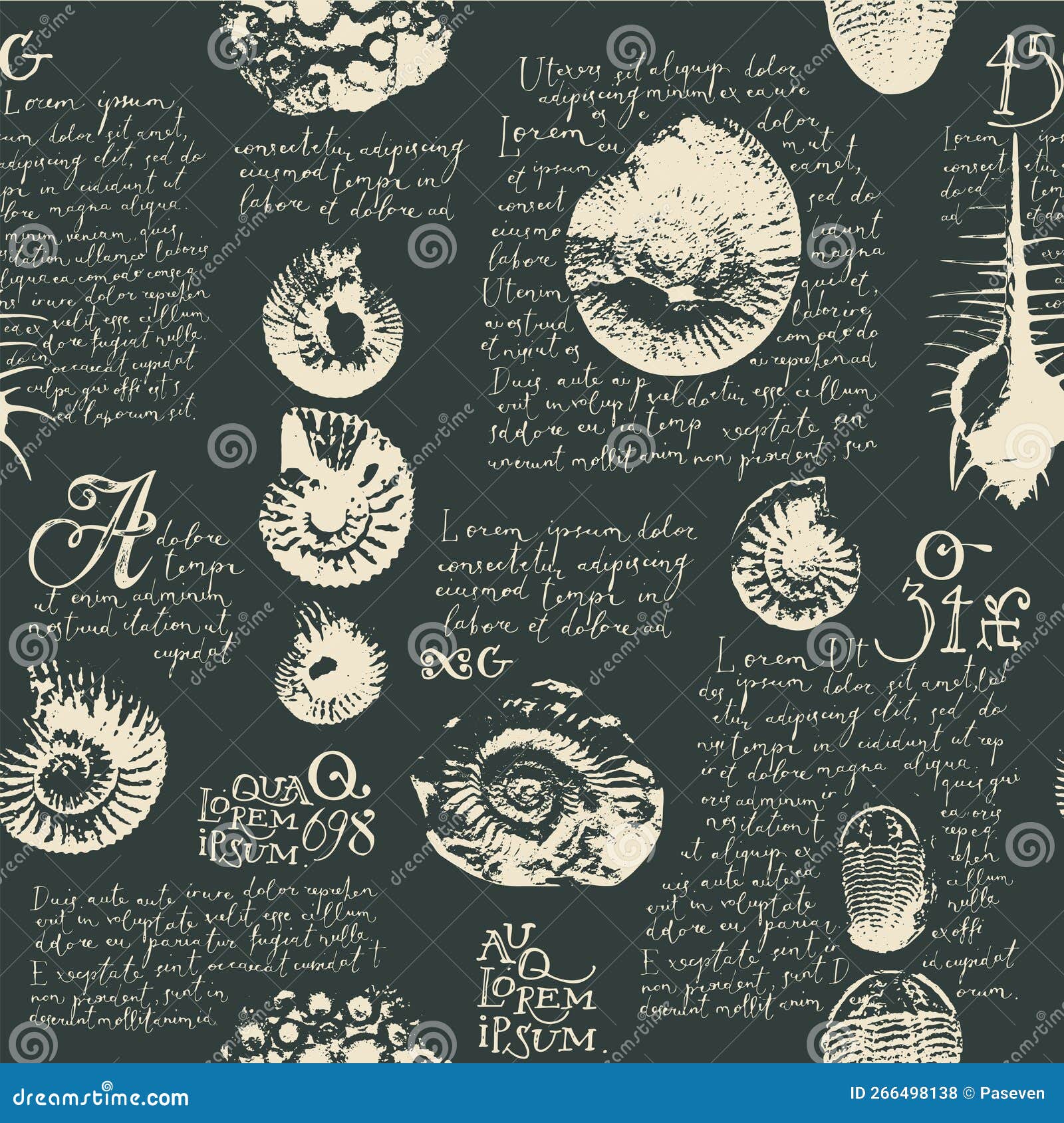 Seamless Pattern with Ancient Ammonite Shells and Trilobites Stock ...