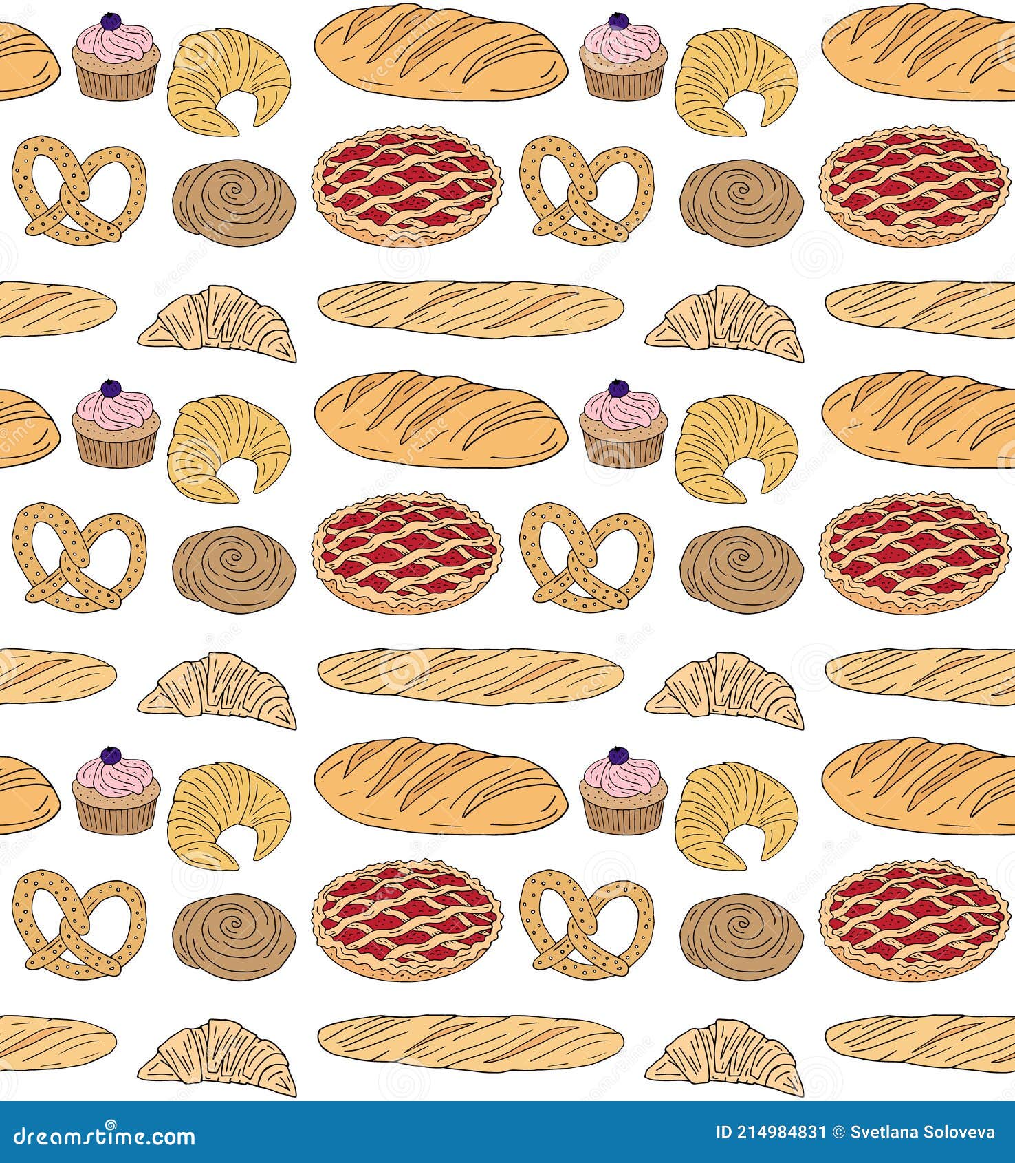 Vector Seamless Pattern of Bakery Bread and Bun Stock Vector ...