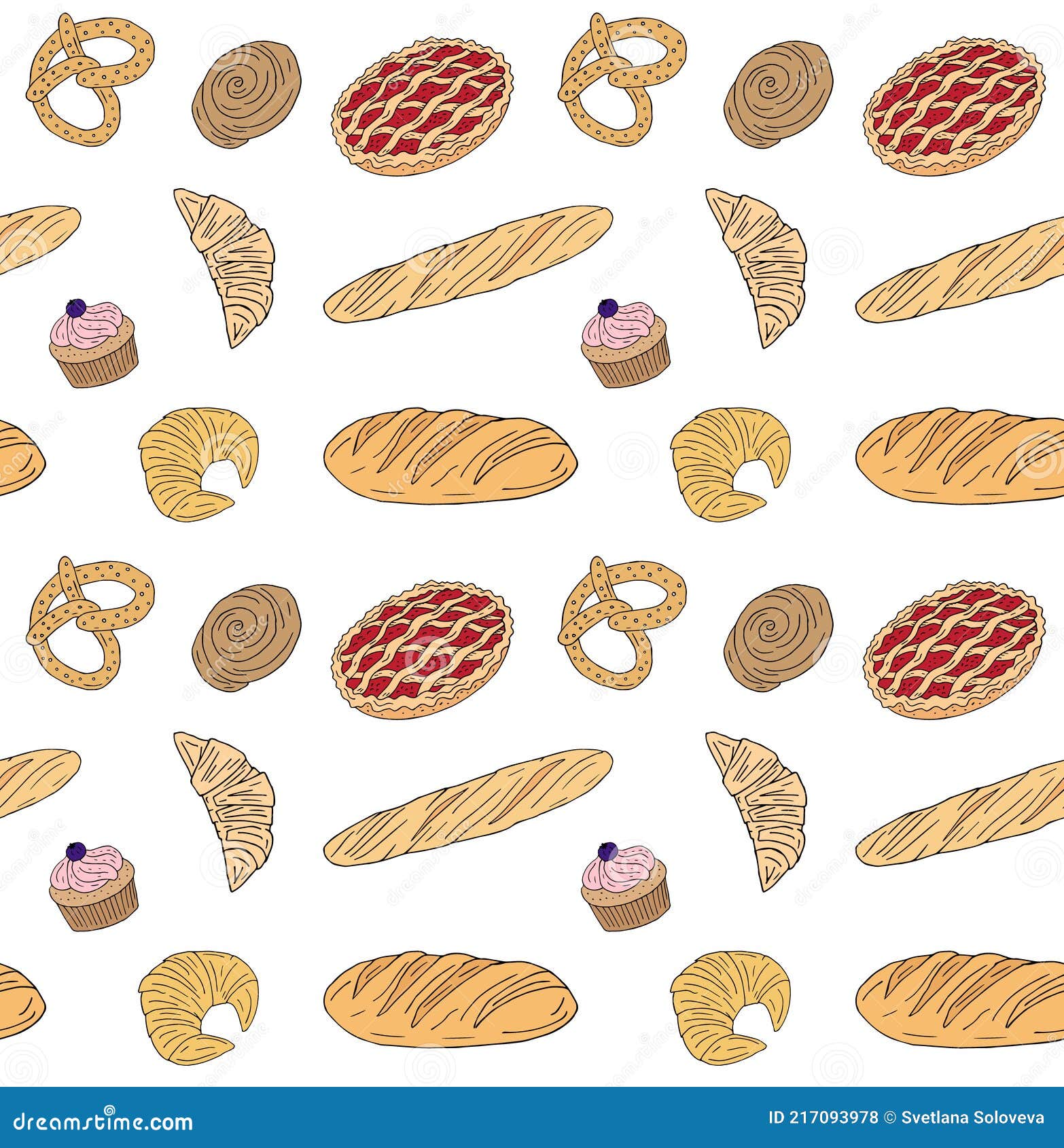 Vector Seamless Pattern of Bakery Bread and Buns Stock Vector ...