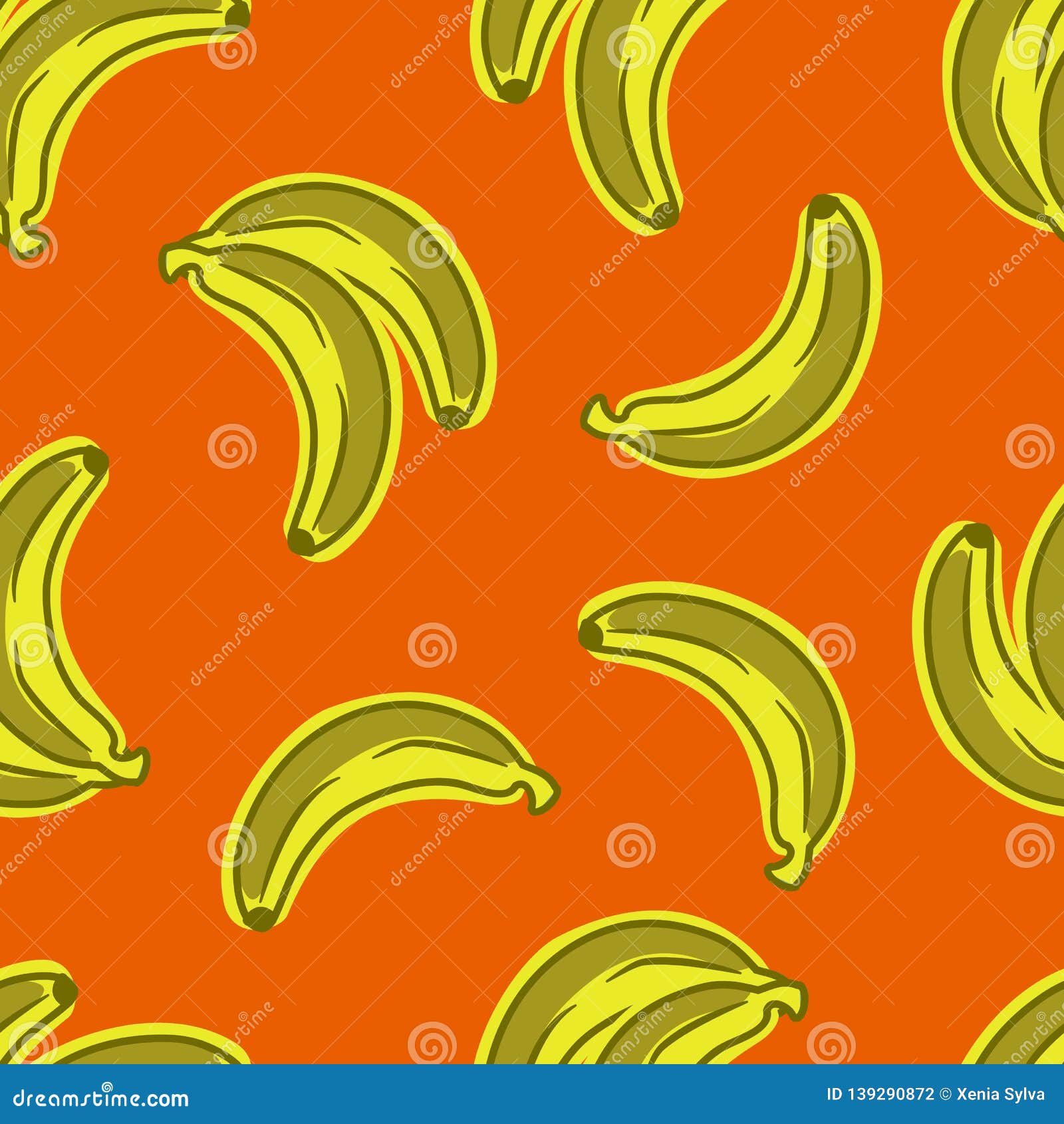 Vector Seamless Pattern with Bananas on Orange Background. Stock Vector ...
