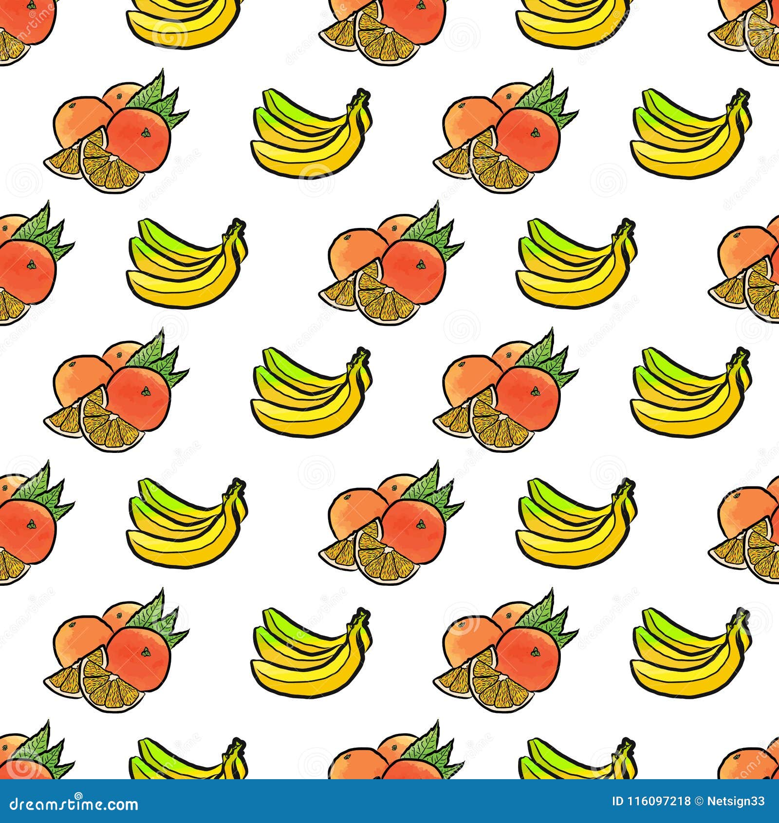 Seamless Pattern of Bananas and Oranges Stock Vector - Illustration of ...