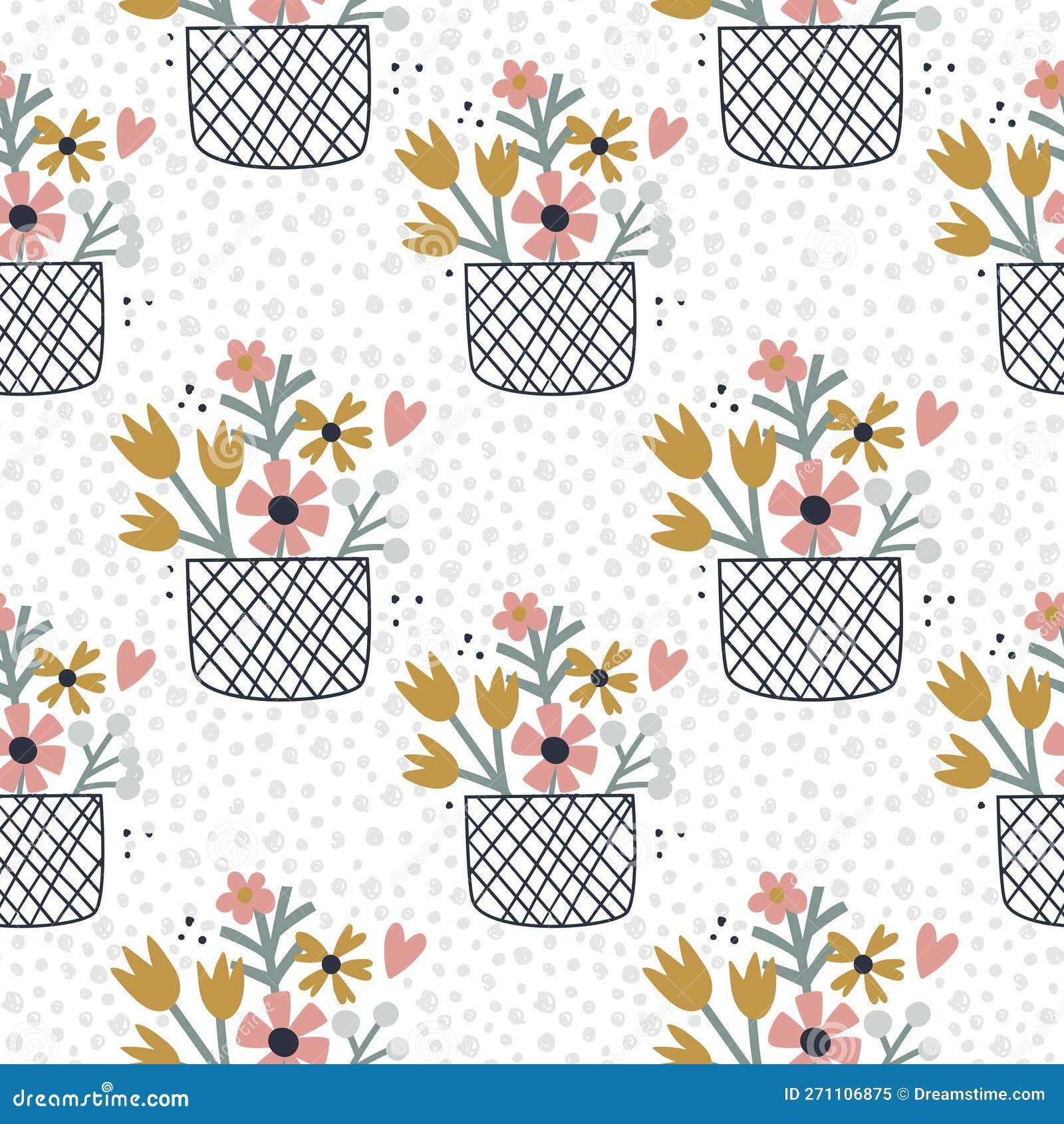 Vector Seamless Pattern with Basket of Flowers Stock Vector ...