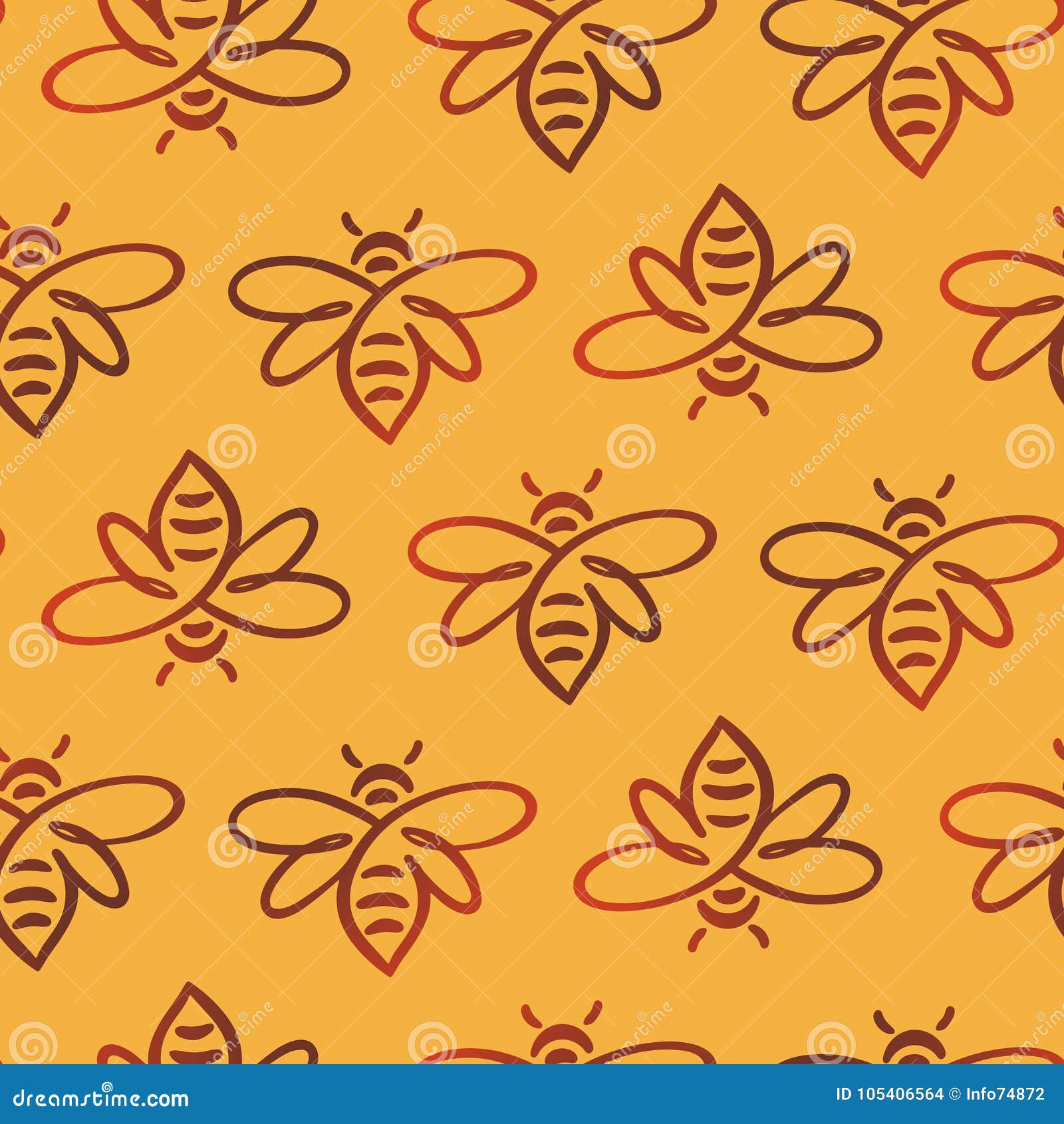 Vector Seamless Pattern with Bee Stock Illustration - Illustration of ...