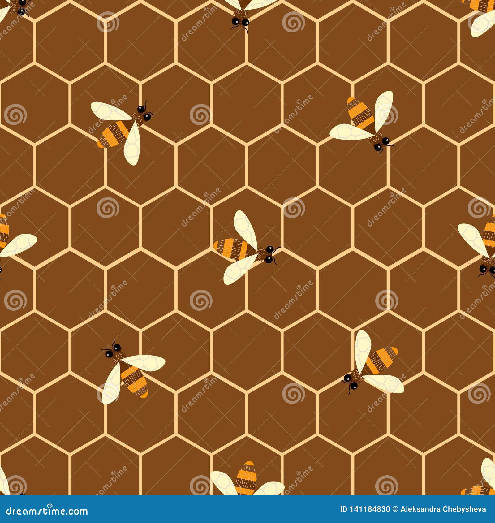 Vector Seamless Pattern with Bee and Honeycomb Stock Illustration ...
