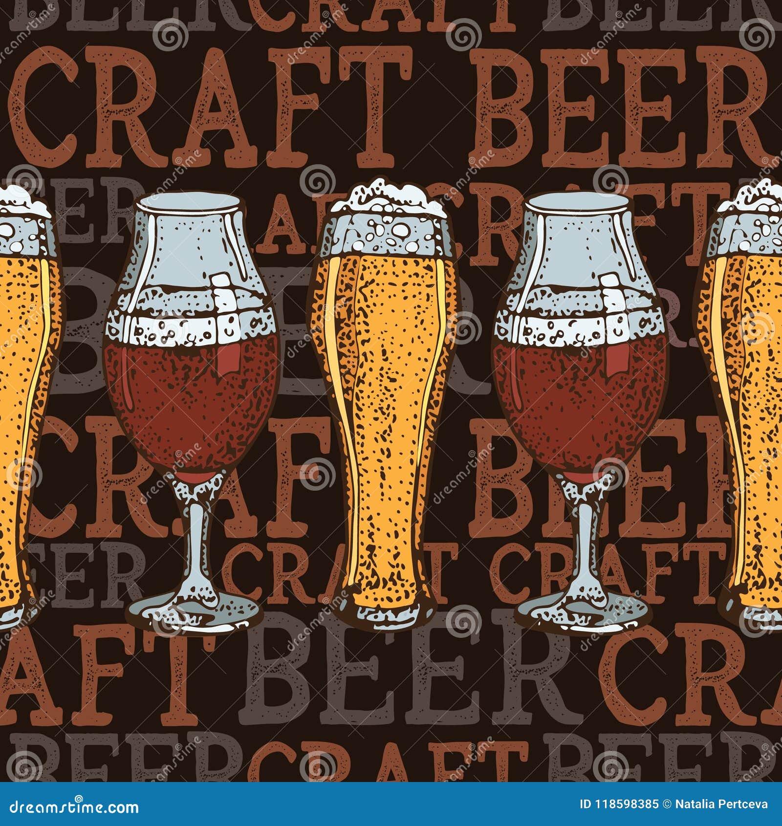 Vector Seamless Pattern of Beer Glass Mug. Graphic Texture for ...