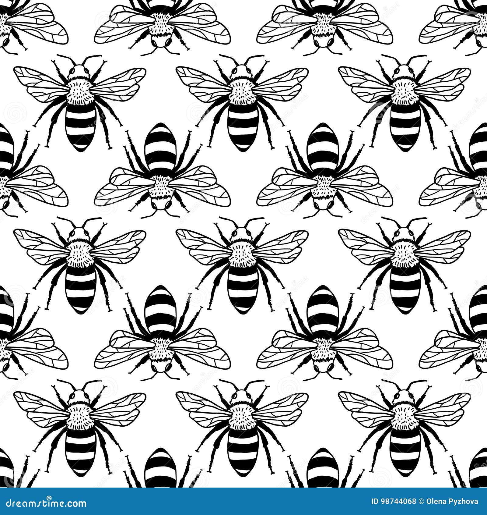 Bees Texture. Seamless Pattern. Decorative Ribbon. Realistic Graphic ...