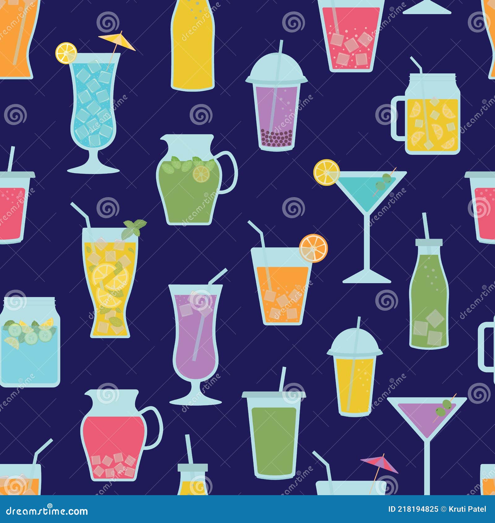 Vector Seamless Pattern with Beverage Glasses Stock Vector ...