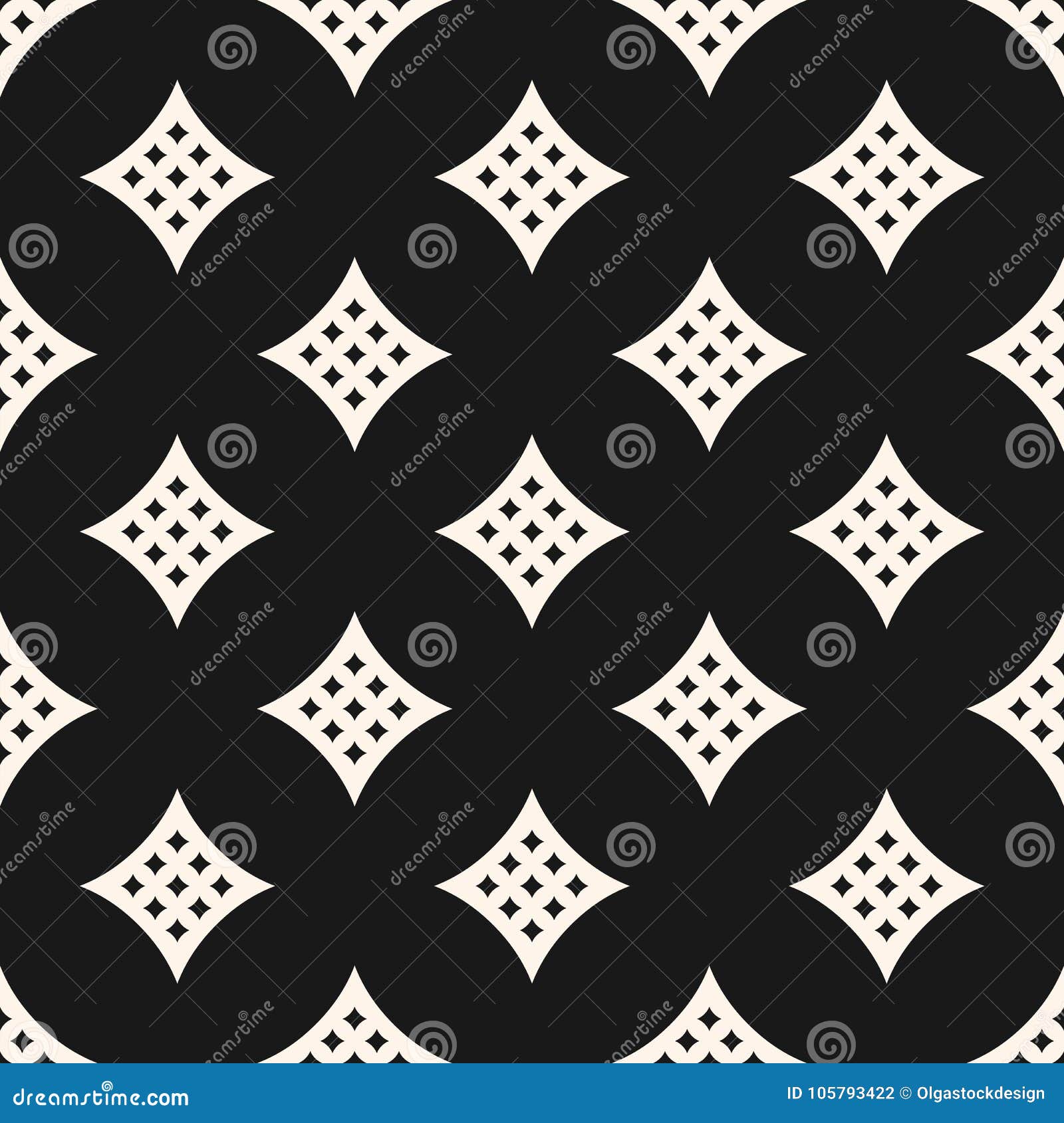Vector Seamless Pattern with Big Perforated Rhombuses, Curved Diamond ...