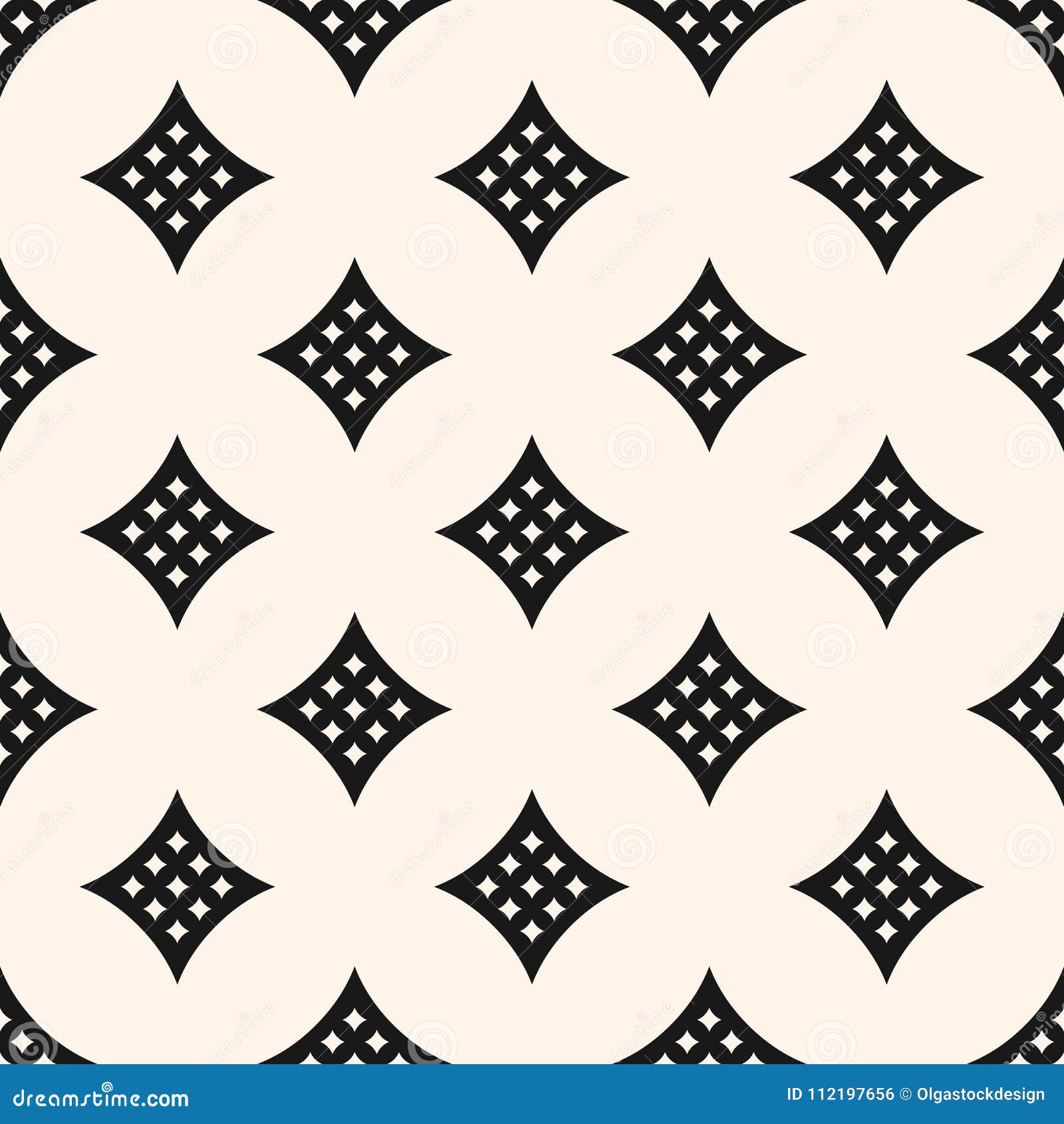 Vector Seamless Pattern with Big Perforated Rhombuses, Curved Diamond ...