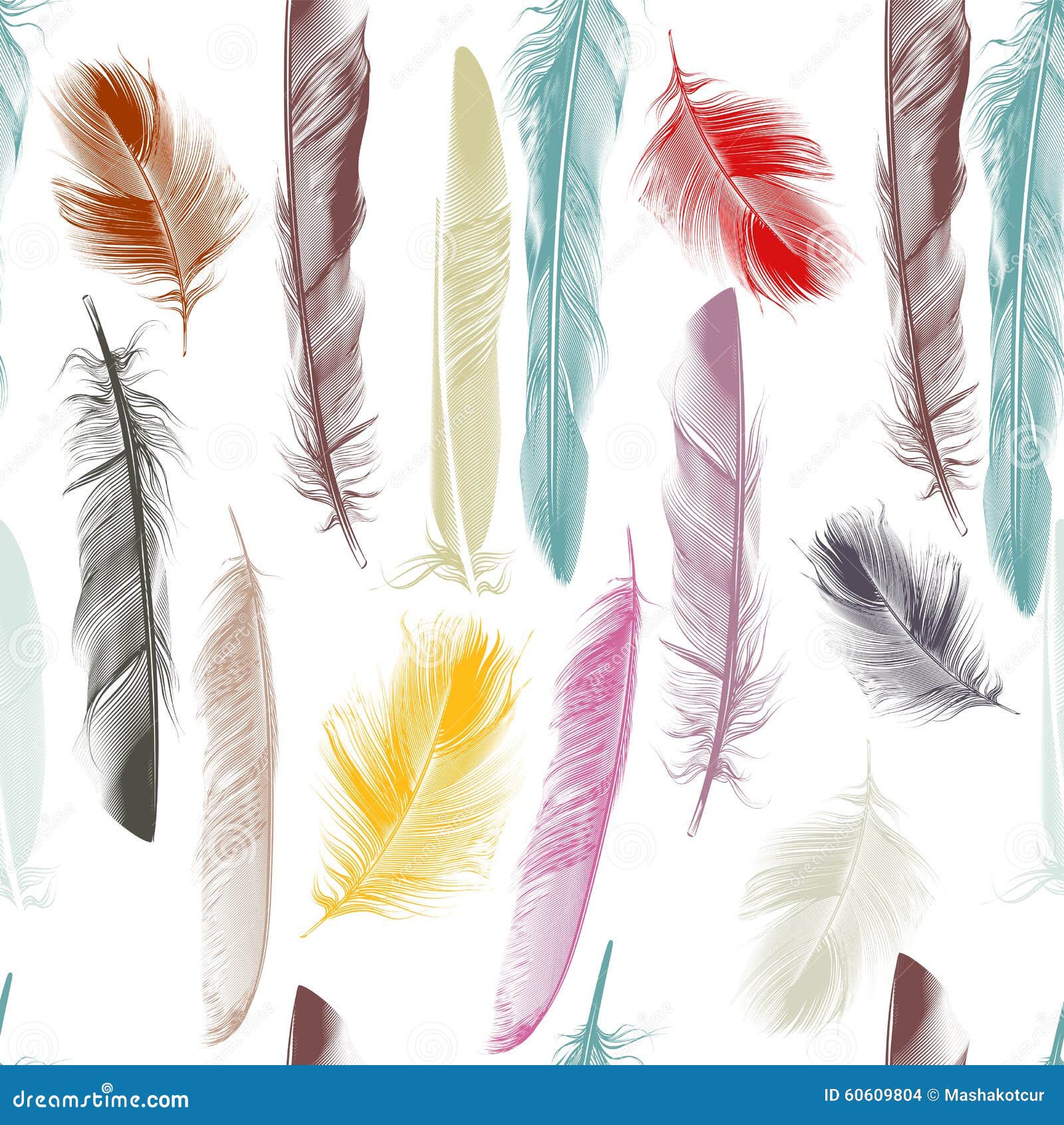 Vector Seamless Pattern with Bird Feathers in Pastel Colors Stock ...
