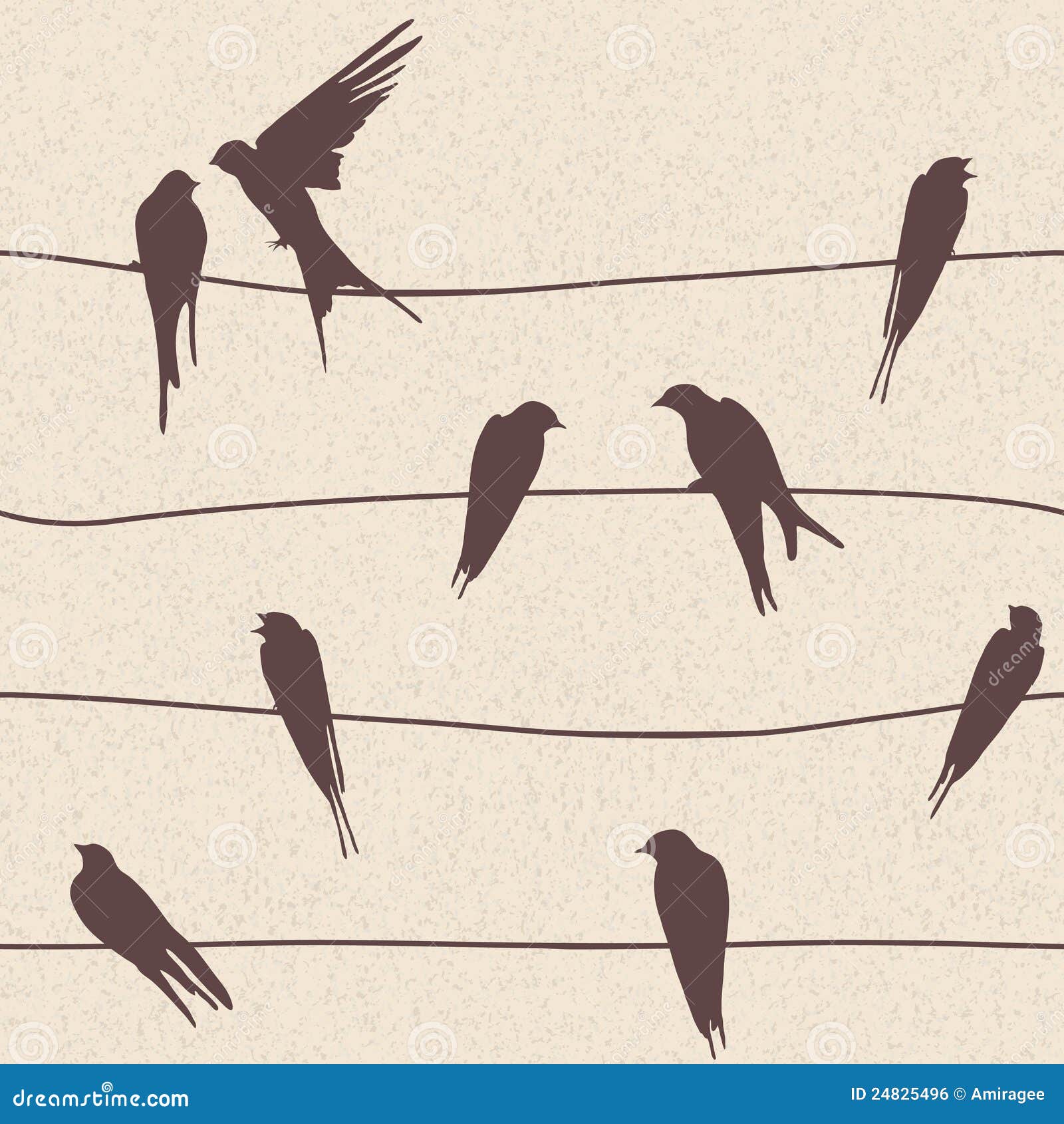 Vector Seamless Pattern with Birds on Wires Stock Vector - Illustration ...