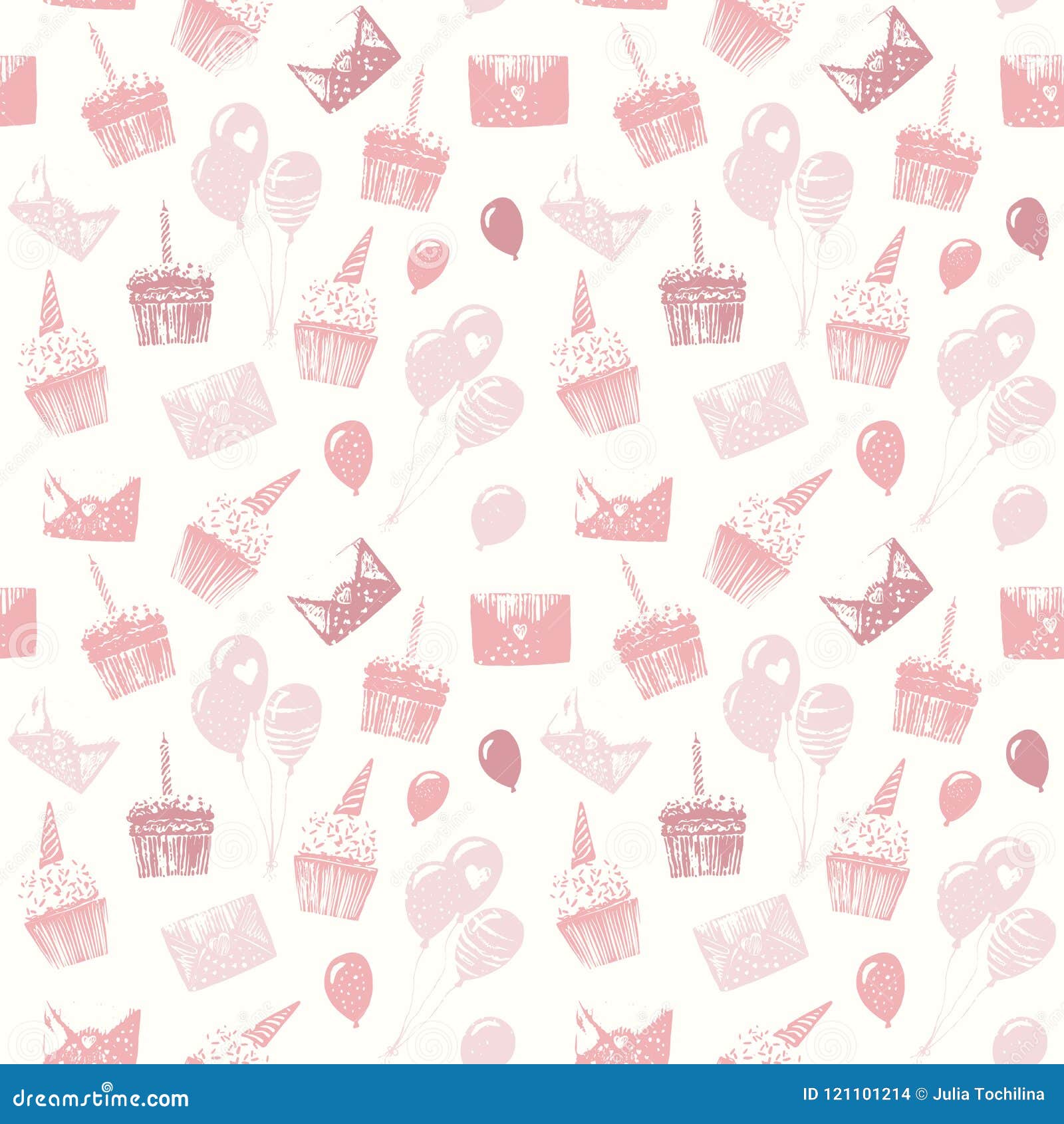 Vector Seamless Pattern with Birthday Elements in Monochrome Colors ...