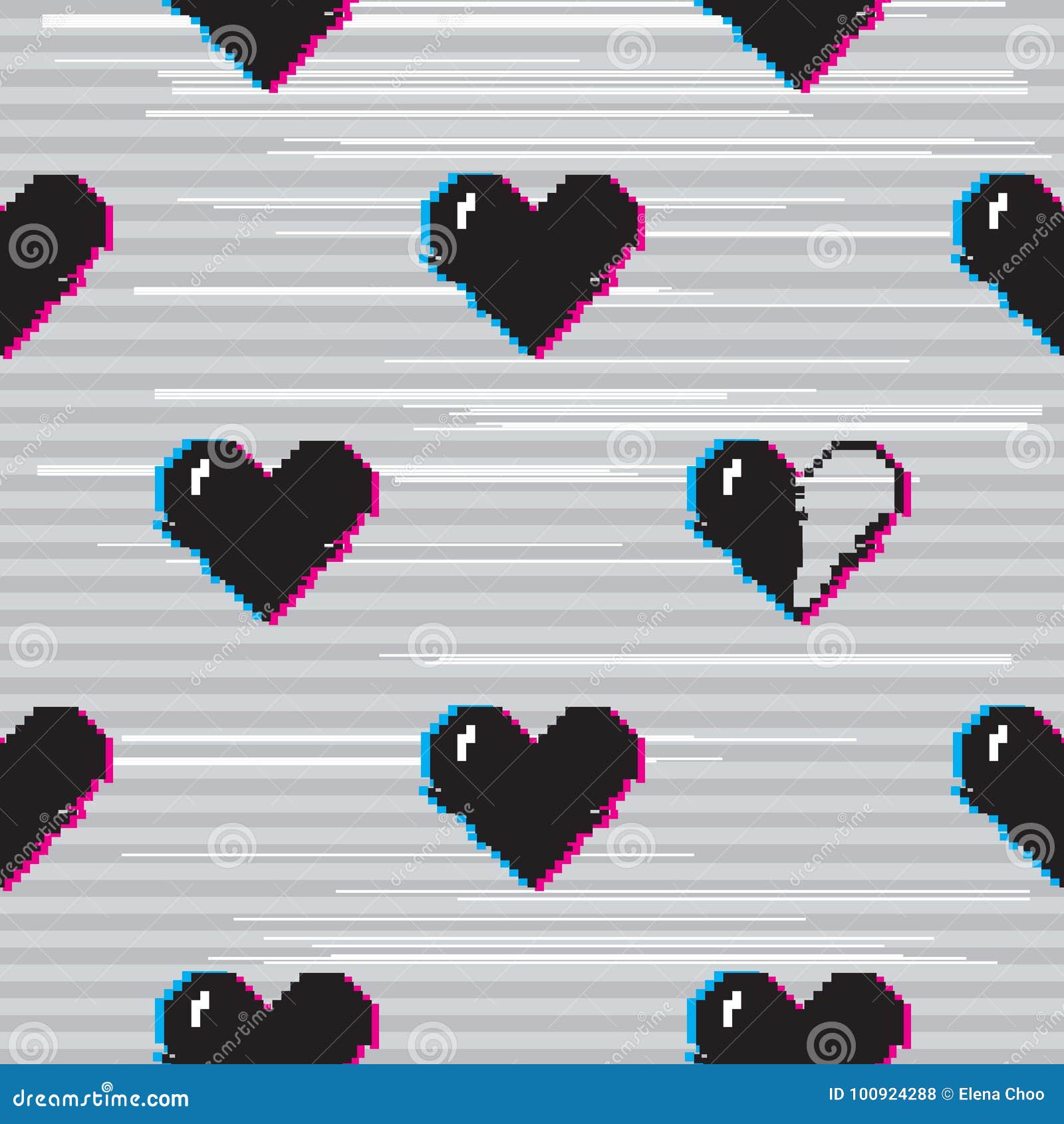Vector Glitch Hearts Pattern Stock Vector - Illustration of black, play ...