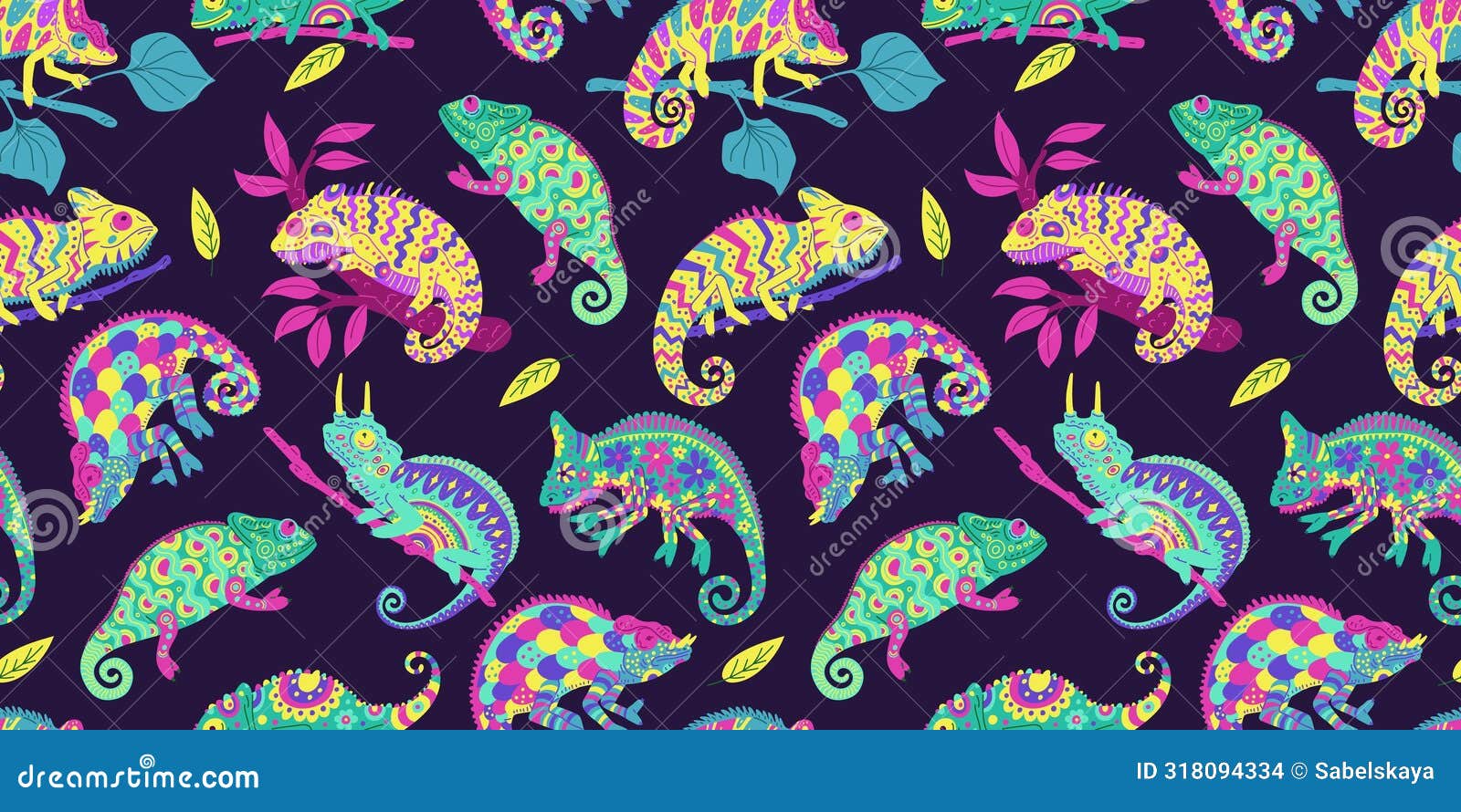 Vector Seamless Pattern on a Black Background with Colorful Cute ...