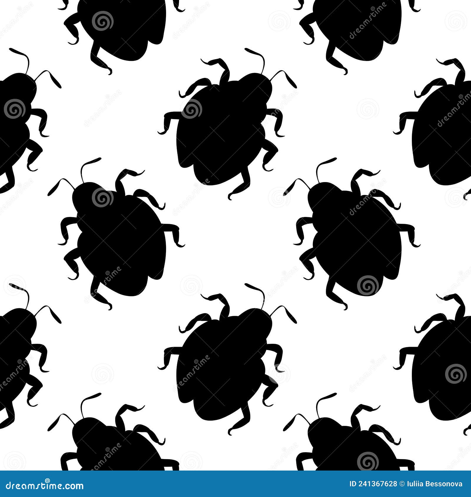 Vector Seamless Pattern of Black Beetles in Flat Style. Simple Texture ...