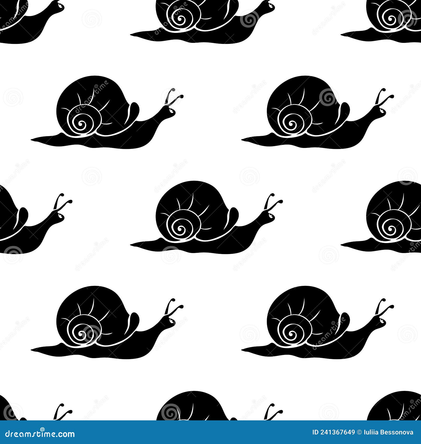 Vector Seamless Pattern with Black Cute Snails in Flat Style with ...