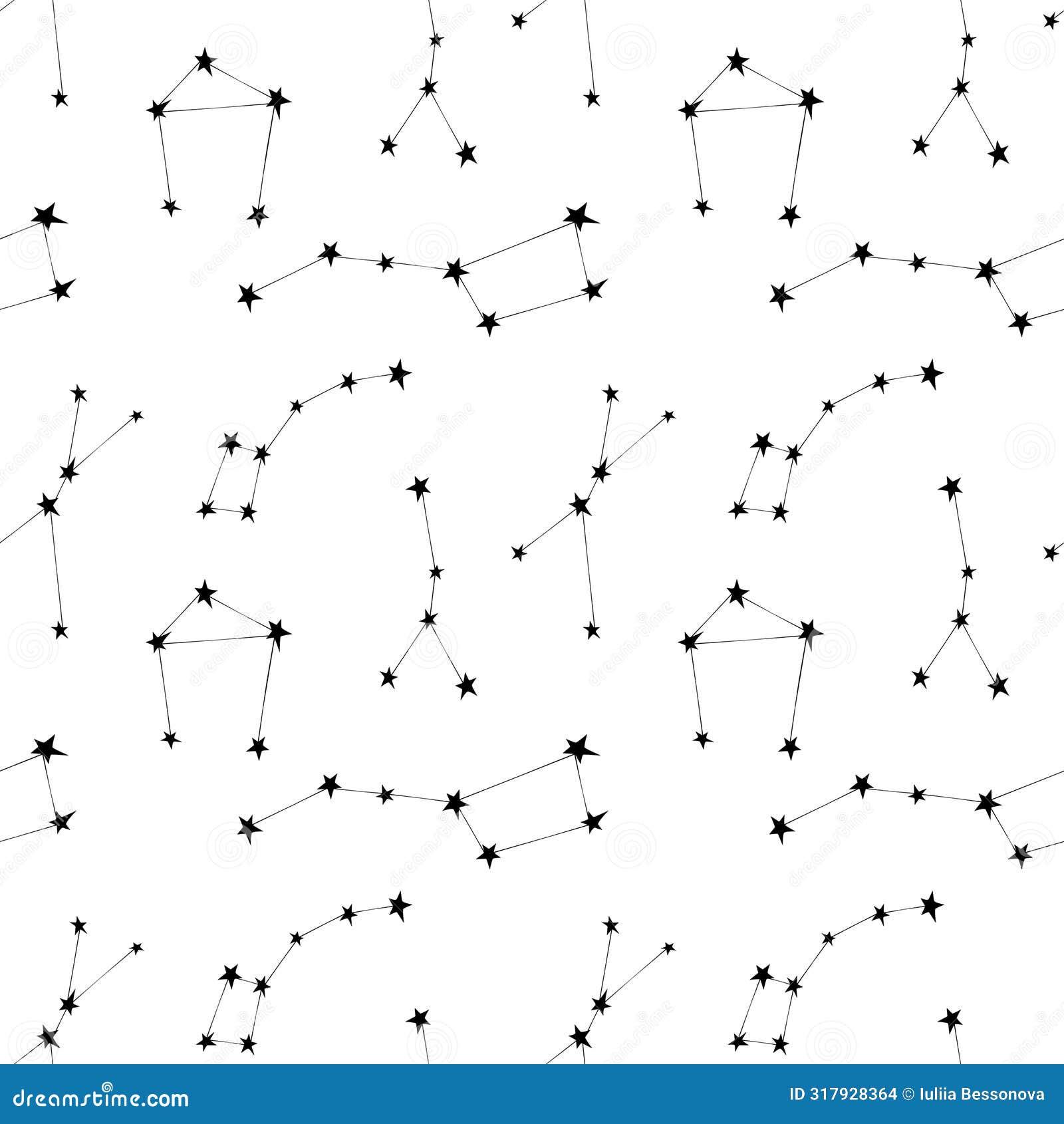 Vector Seamless Pattern of Black Different Constellations on White ...
