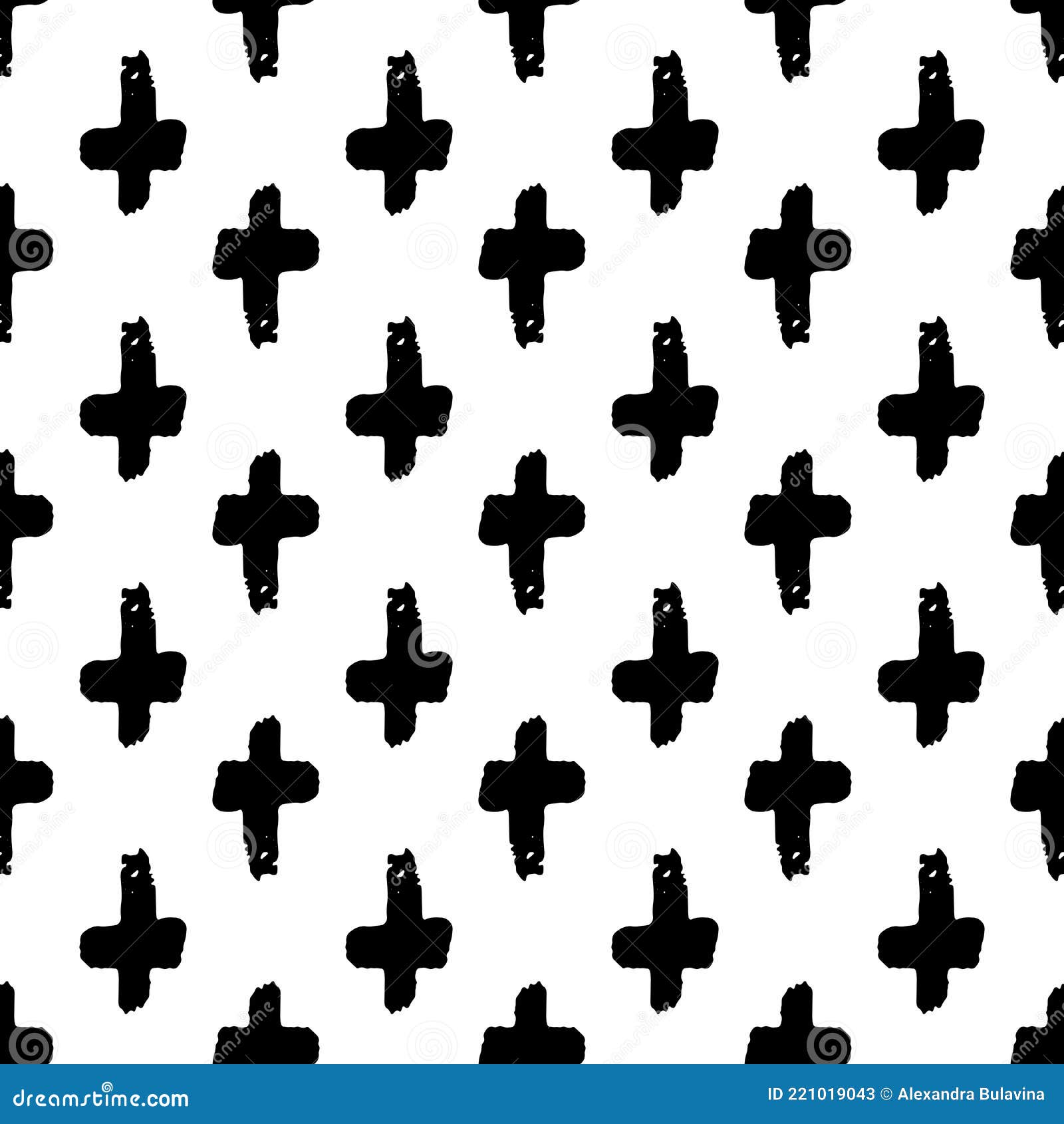 Vector Seamless Pattern with Black Hand Drawn Cross on White Background ...