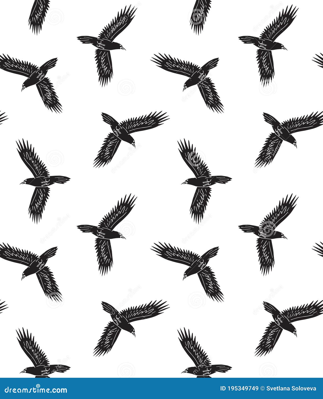 Vector Seamless Pattern of Black Hand Drawn Raven Stock Illustration ...