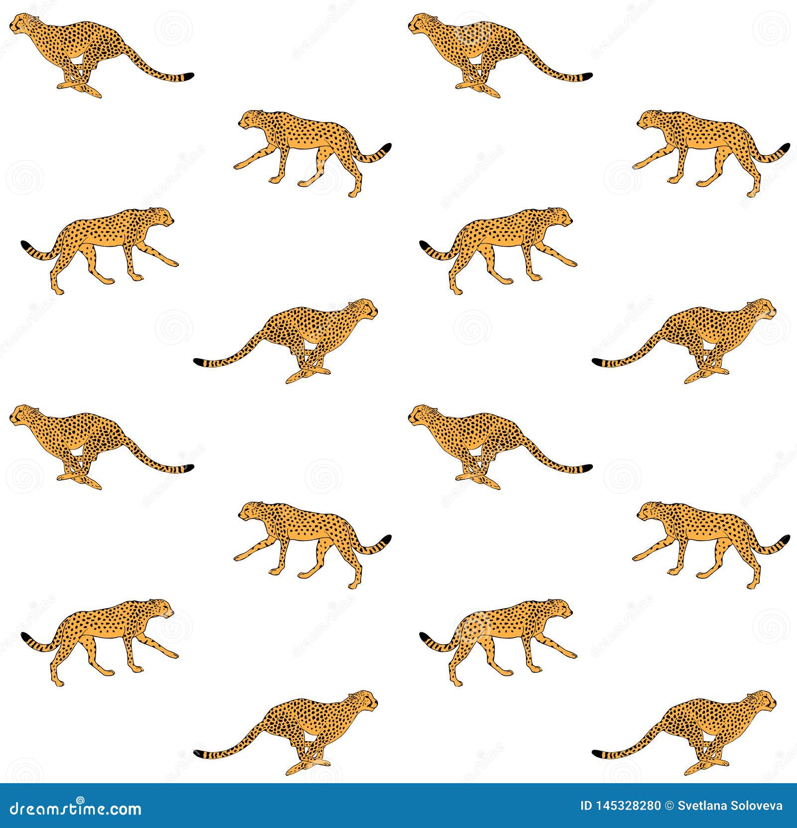 Vector Seamless Pattern of Black Line Hand Drawn Yellow Orange Cheetah ...
