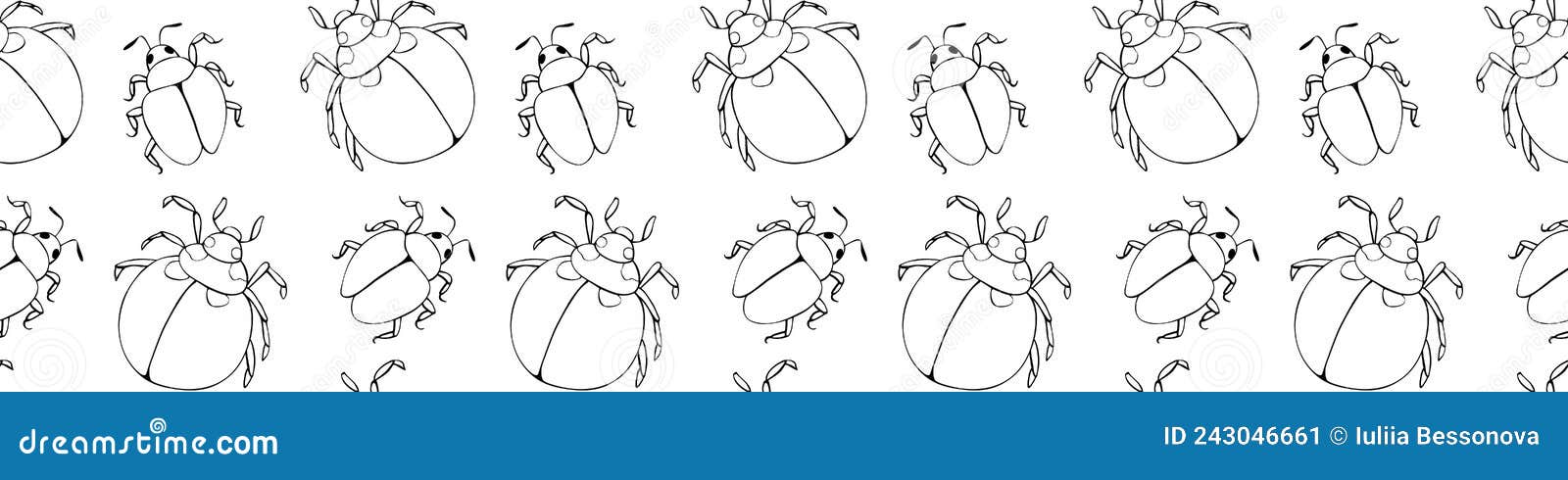 Vector Seamless Pattern of Black Outline Abstract Beetles in Doodle ...