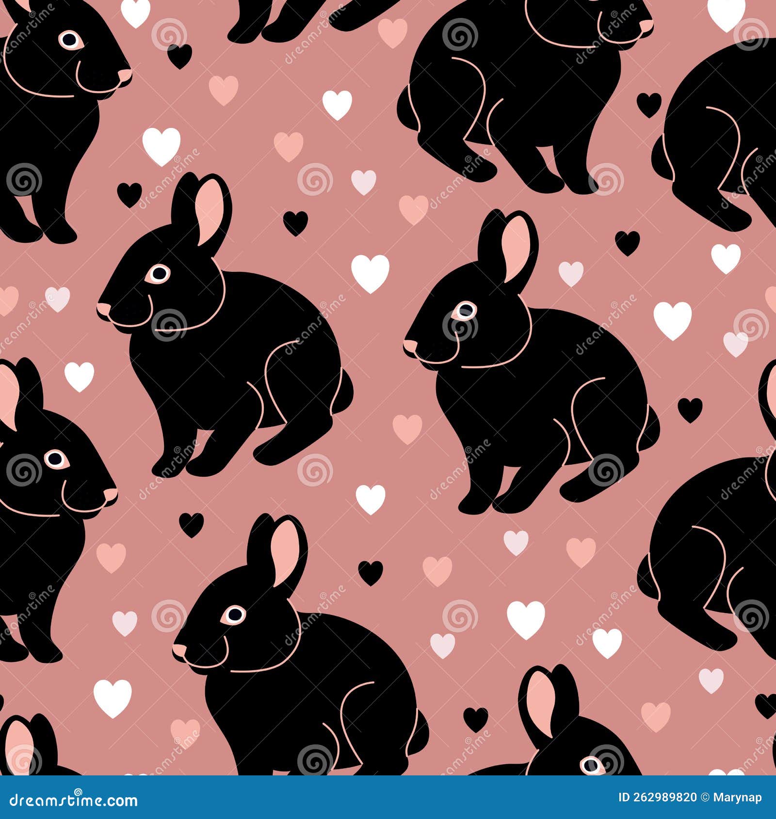 Vector Seamless Pattern with Black Rabbits on a Pink Background Stock ...
