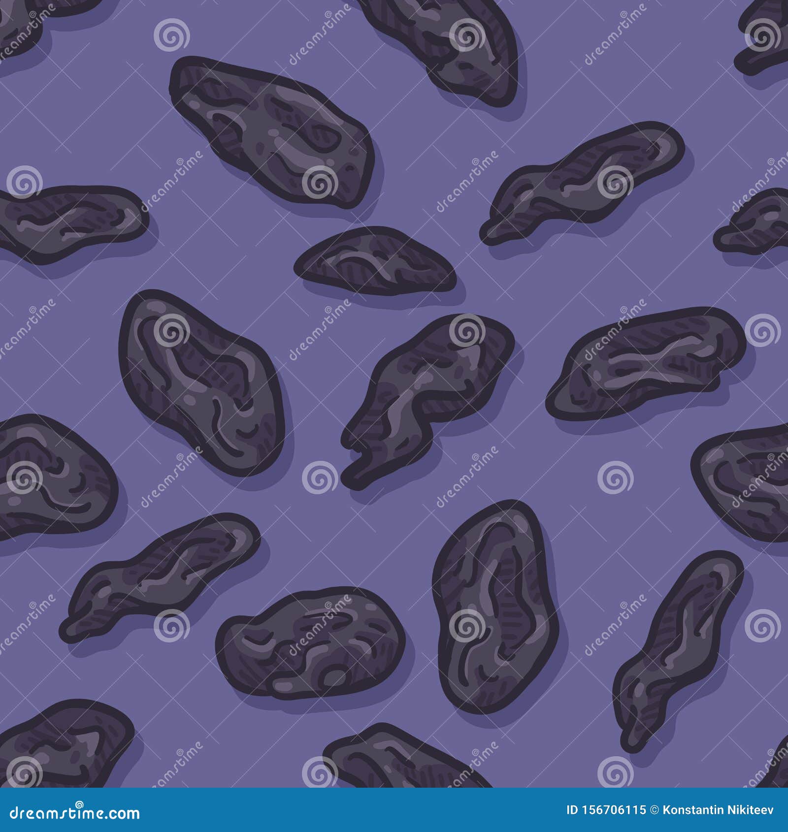 Vector Seamless Pattern of Black Raisin Stock Vector - Illustration of ...