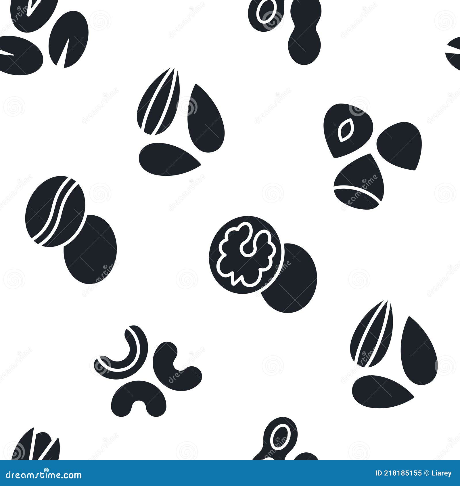 Vector Seamless Pattern with Black Silhouettes of Nuts. Endless Texture ...