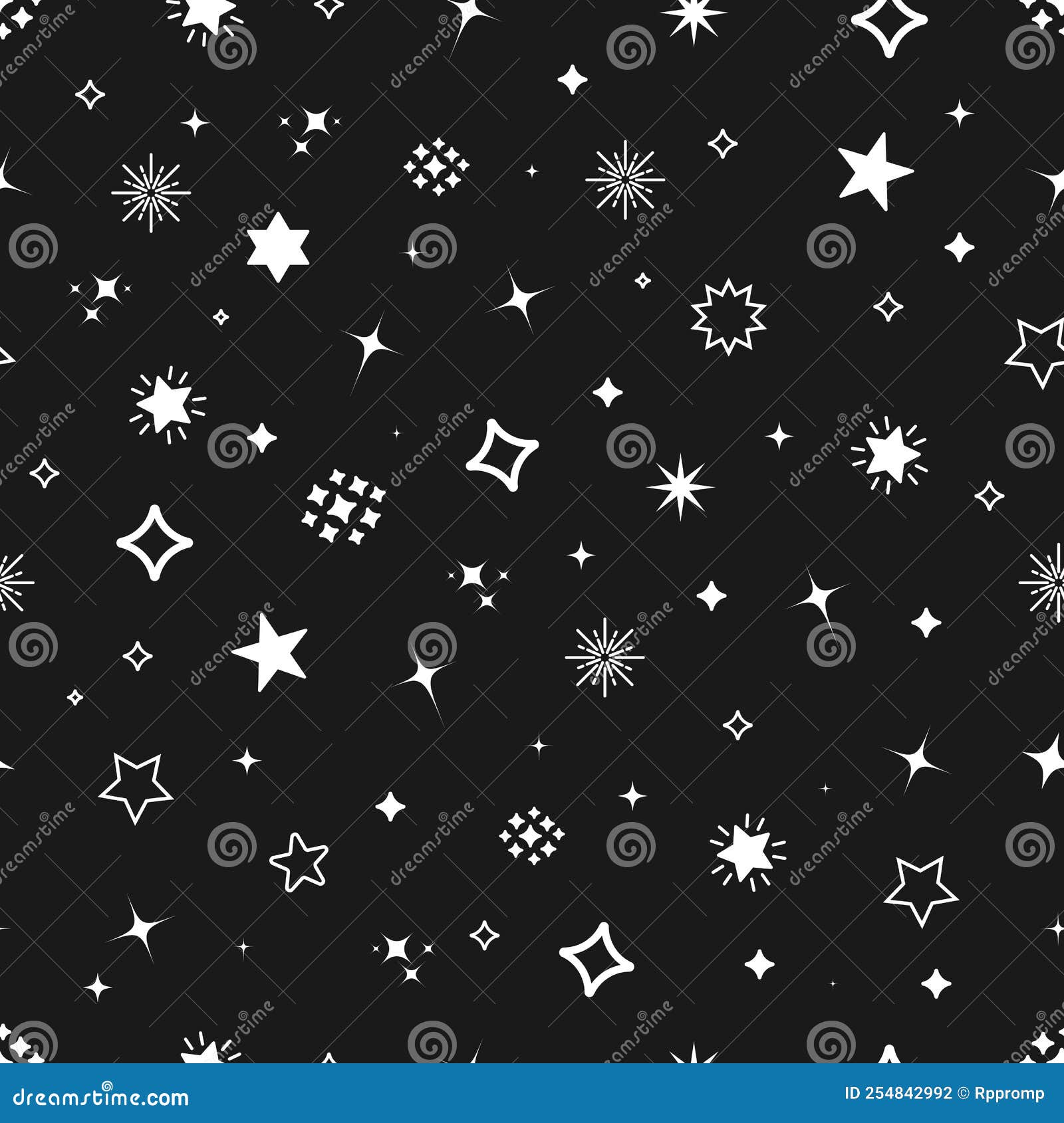 Vector Seamless Pattern on Black Star Background, Flat Style for Web ...