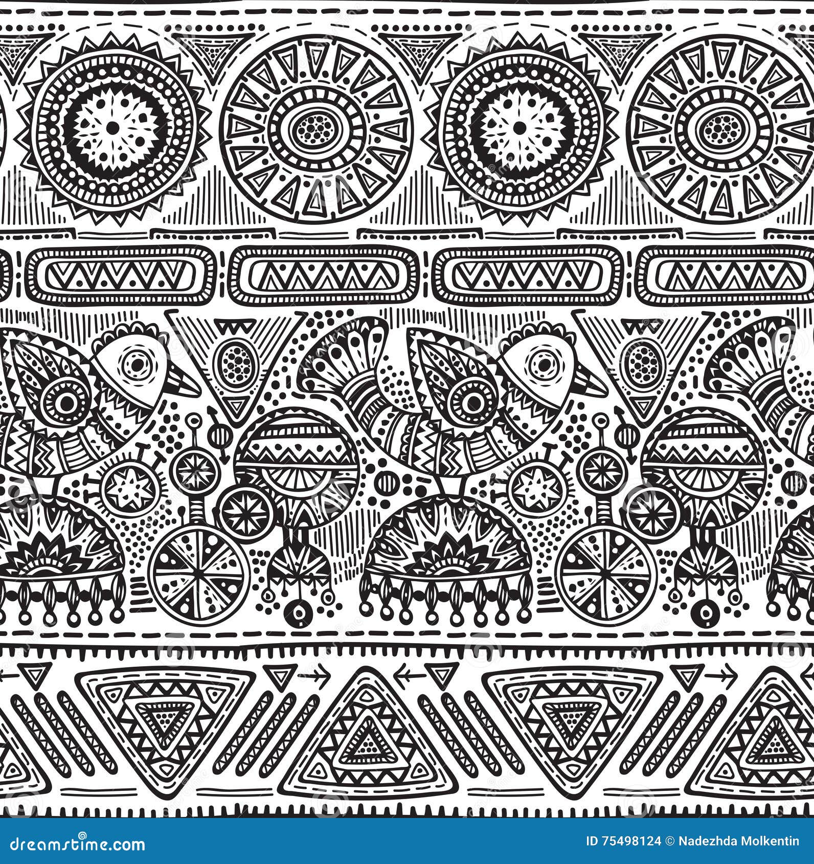 Vector Seamless Pattern with Black and White Hand Drawn Triangles ...