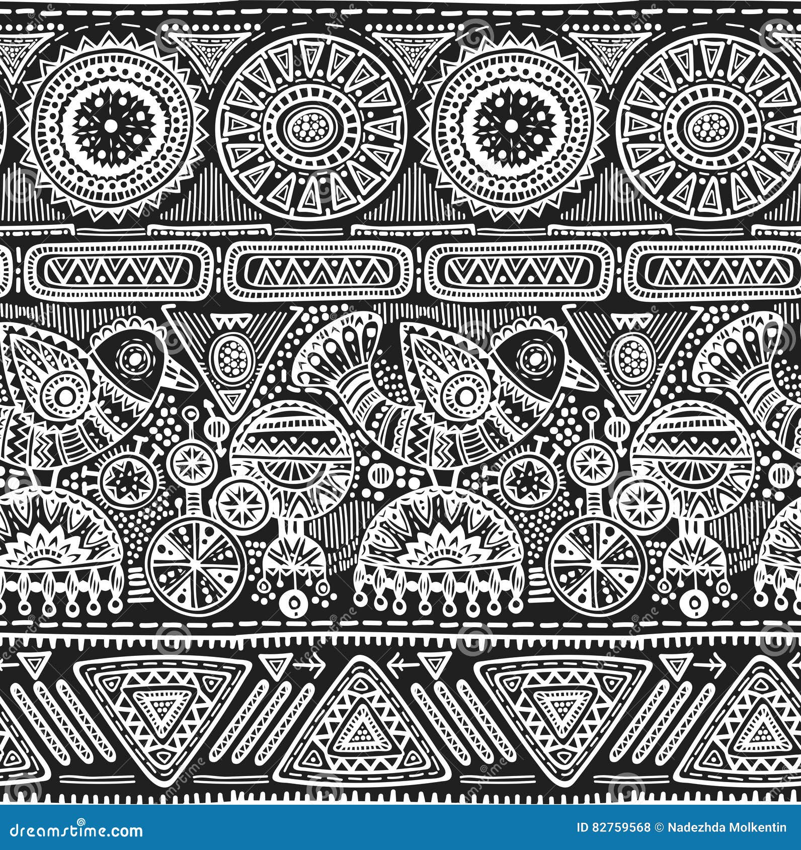 Vector Seamless Pattern with Black and White Hand Drawn Triangles ...