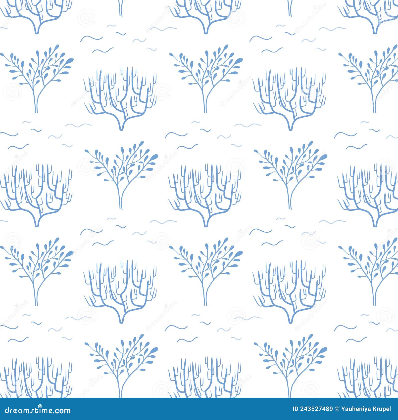 Vector Seamless Pattern with Blue Algae. Stock Vector - Illustration of ...