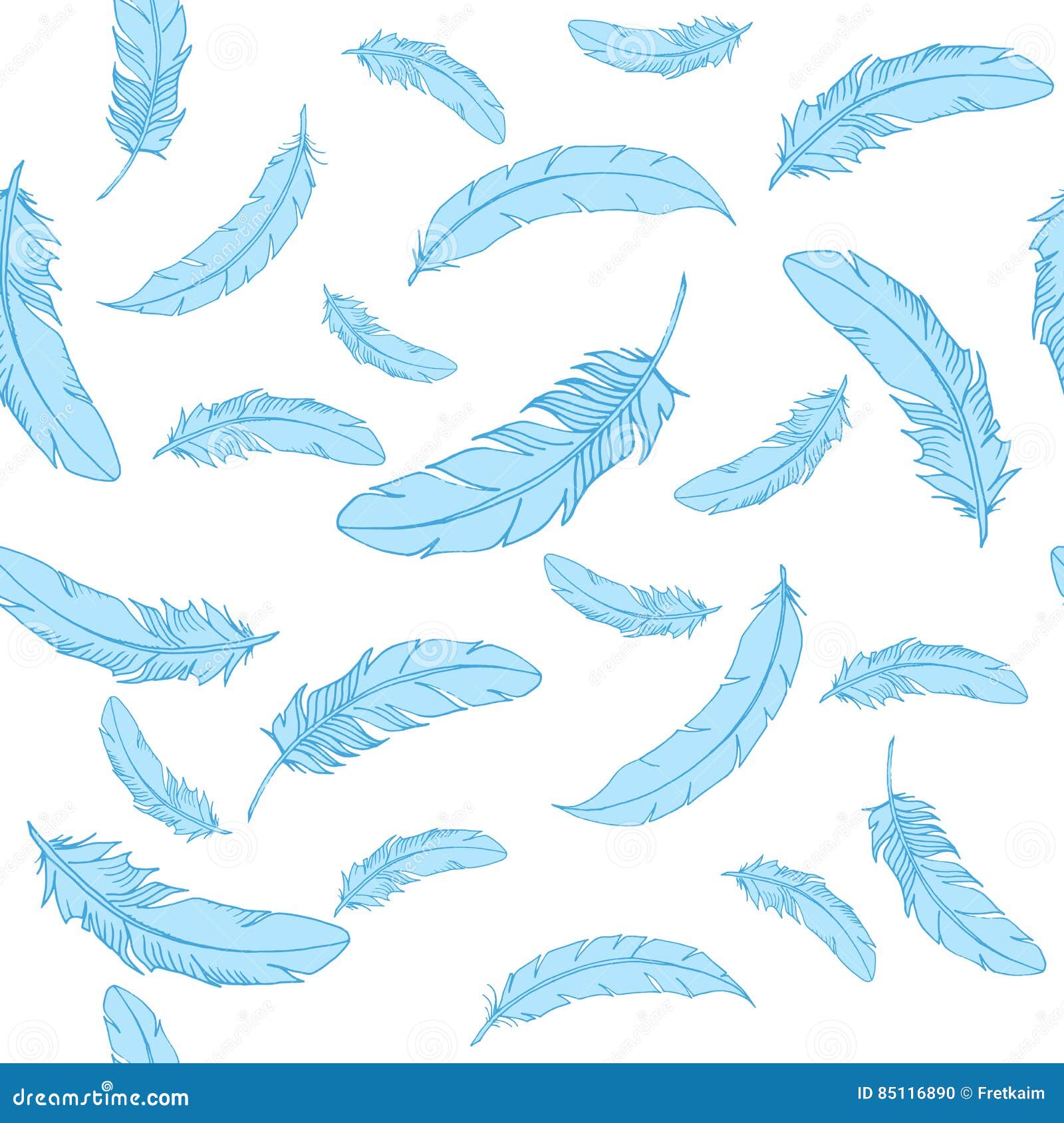 Vector Seamless Pattern With Blue Falling Feathers On White Background ...