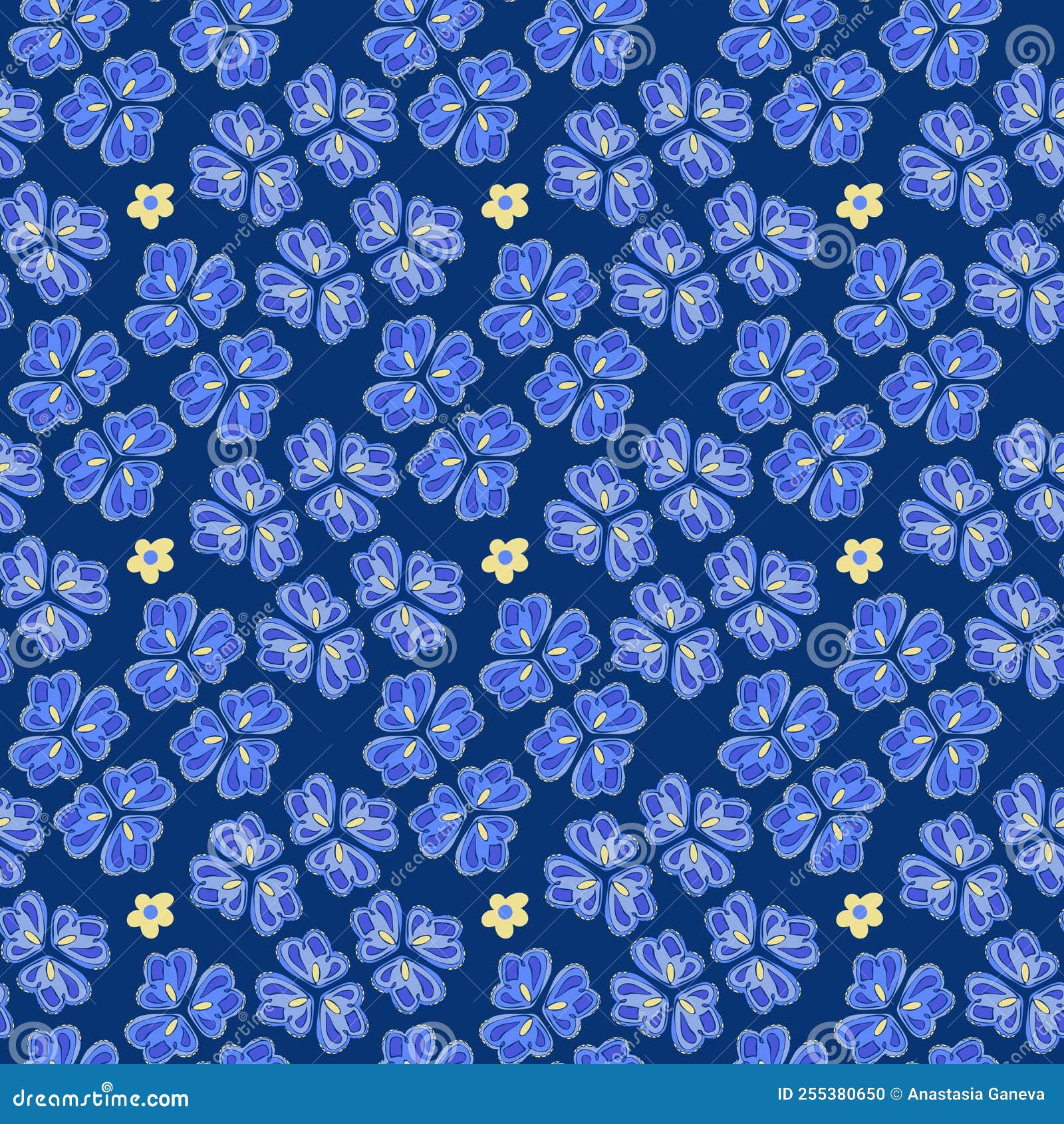 Vector Seamless Pattern with Blue Flowers. Stock Vector - Illustration ...