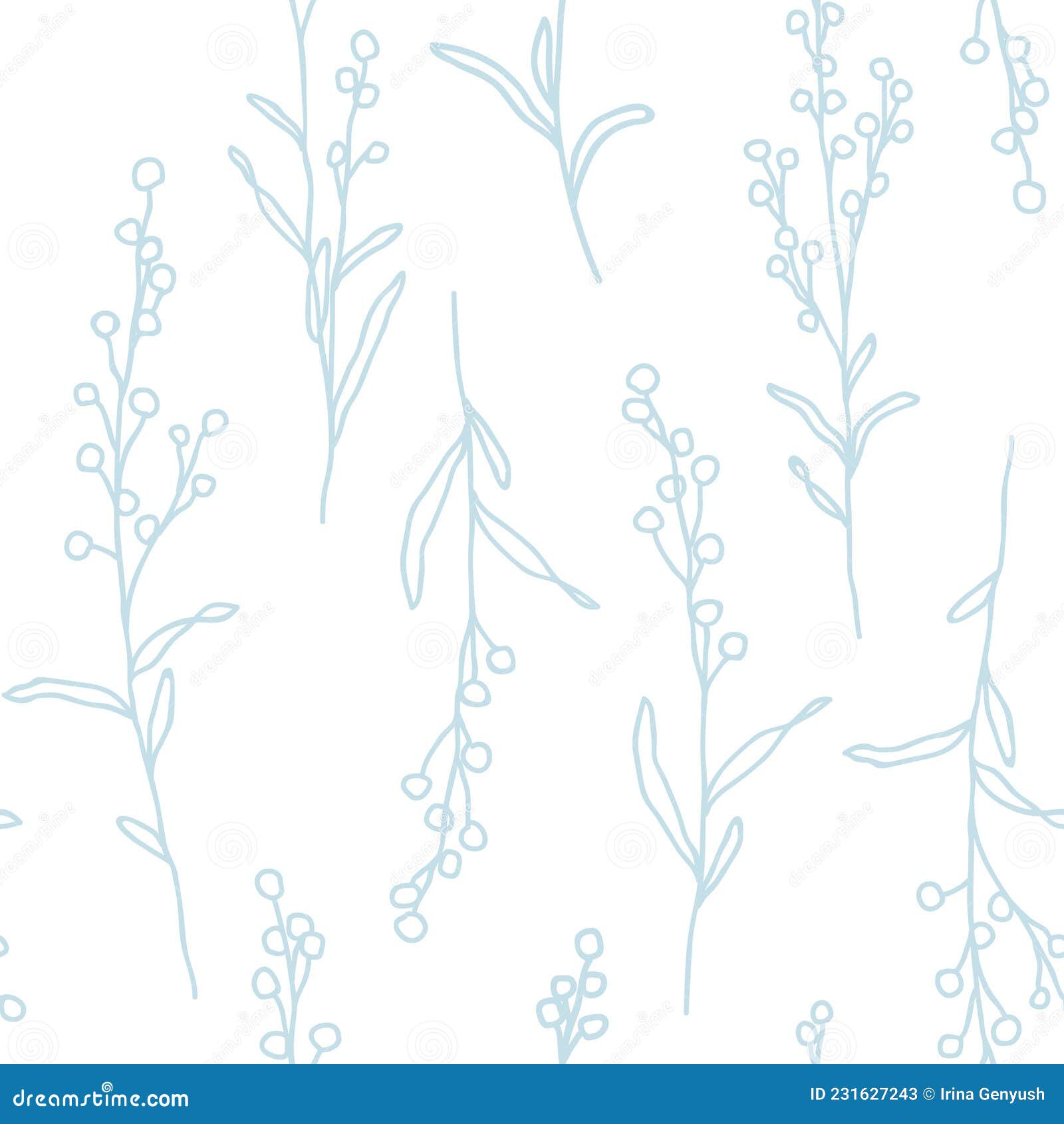 Vector Seamless Pattern with Blue Hand-drawn Branches Stock Vector ...