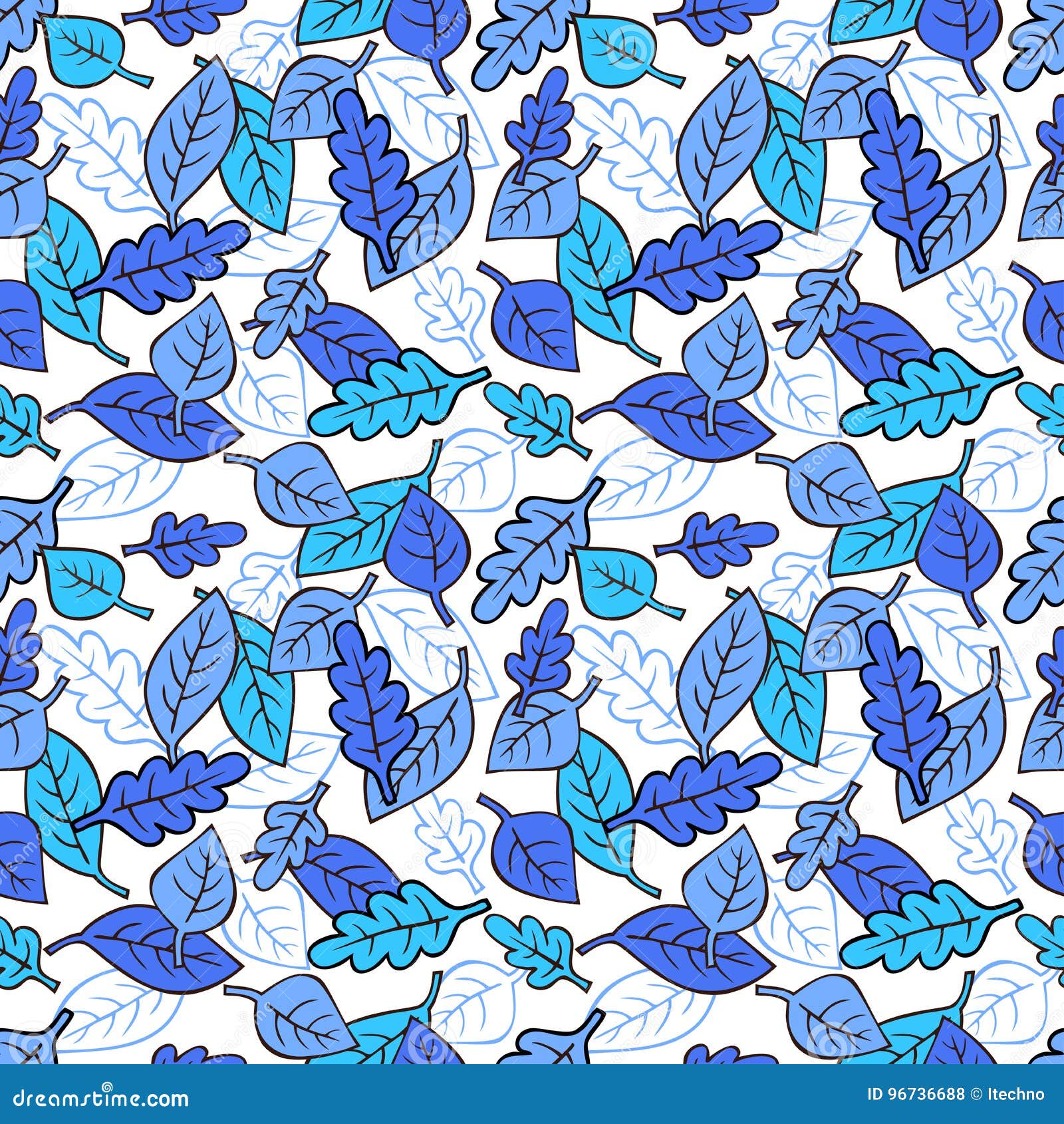 Vector Seamless Pattern with Blue Leaves Stock Vector - Illustration of ...