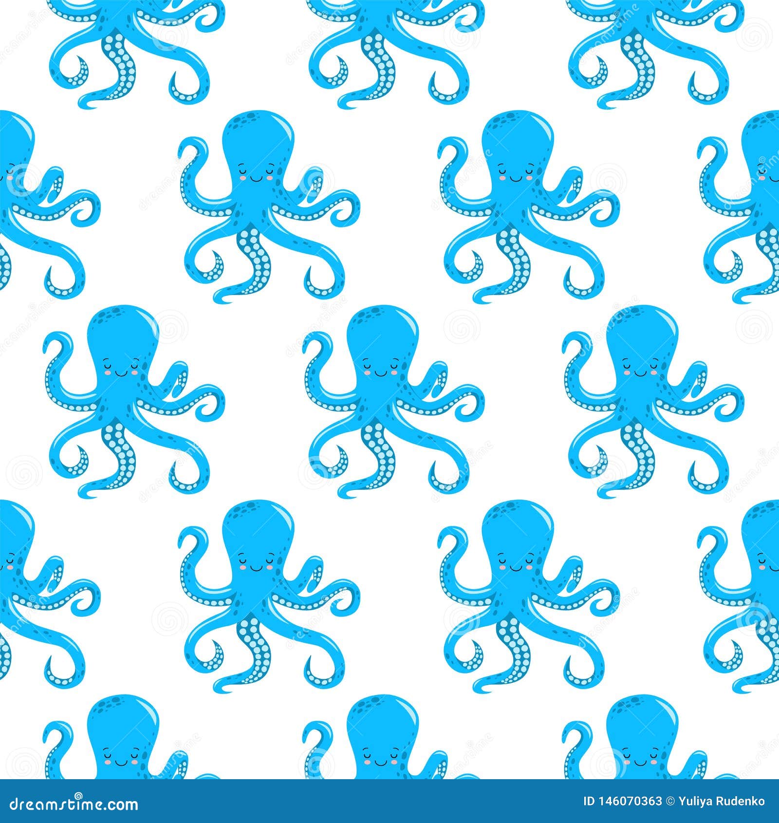 Vector Seamless Pattern with Blue Octopuses. Cute Octopuses Have Fun ...