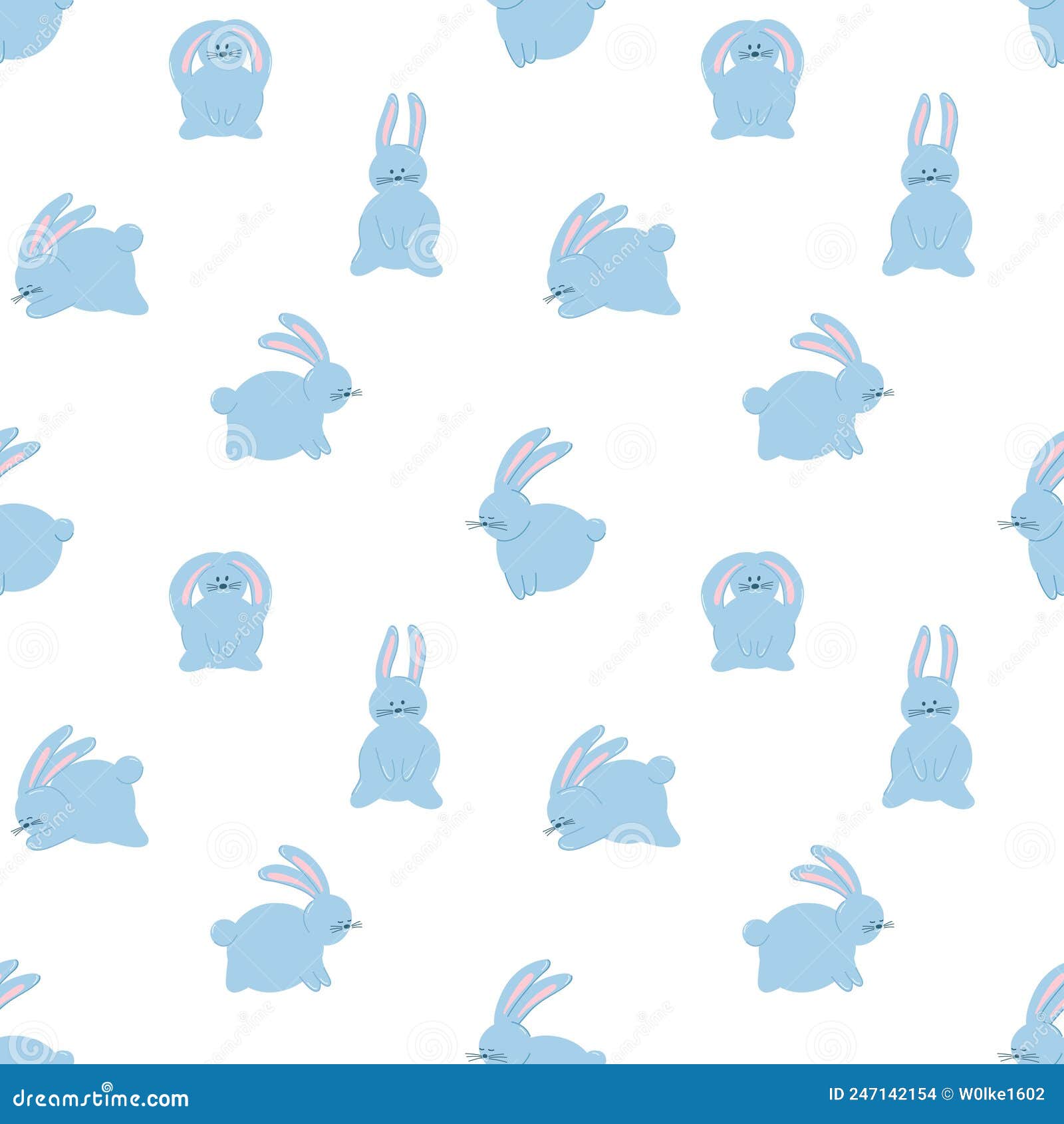 Vector Seamless Pattern with Blue Rabbits in Cartoon Style, Cute ...