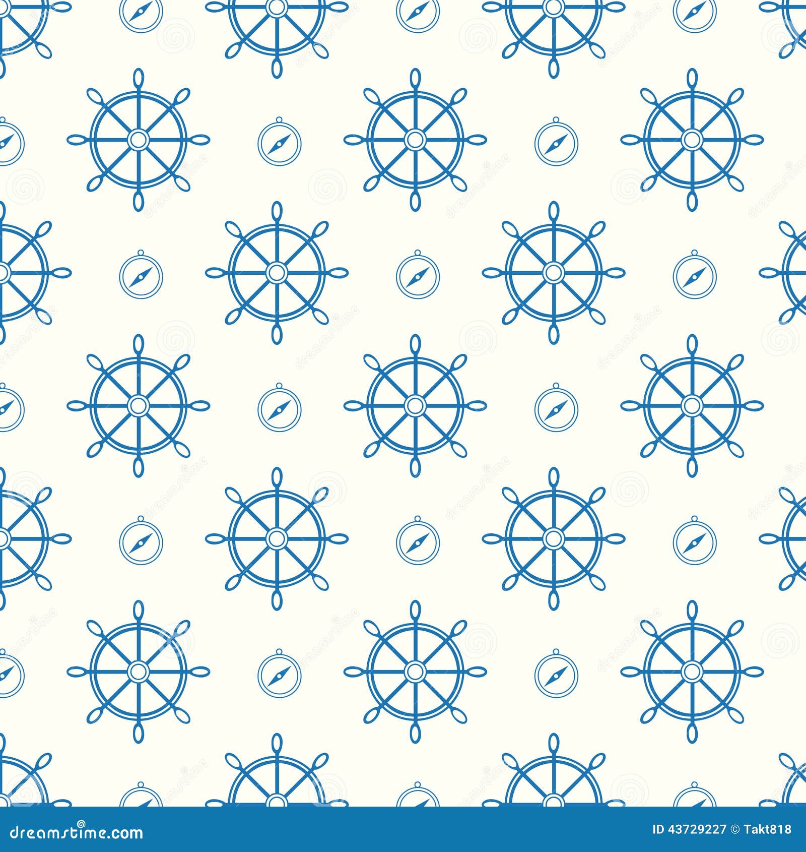 Vector Seamless Pattern Blue Ship Wheels and Compass Stock Vector ...